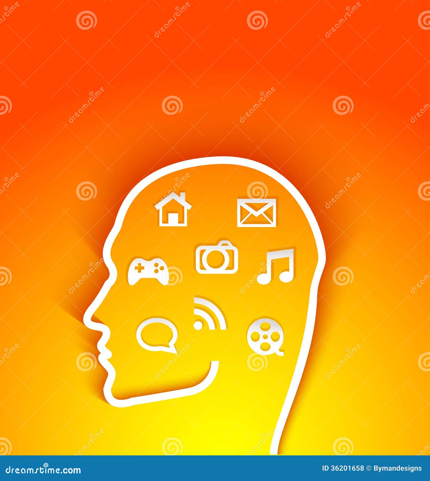 Vector Illustration of Human Head with Multimedia Stock Vector ...