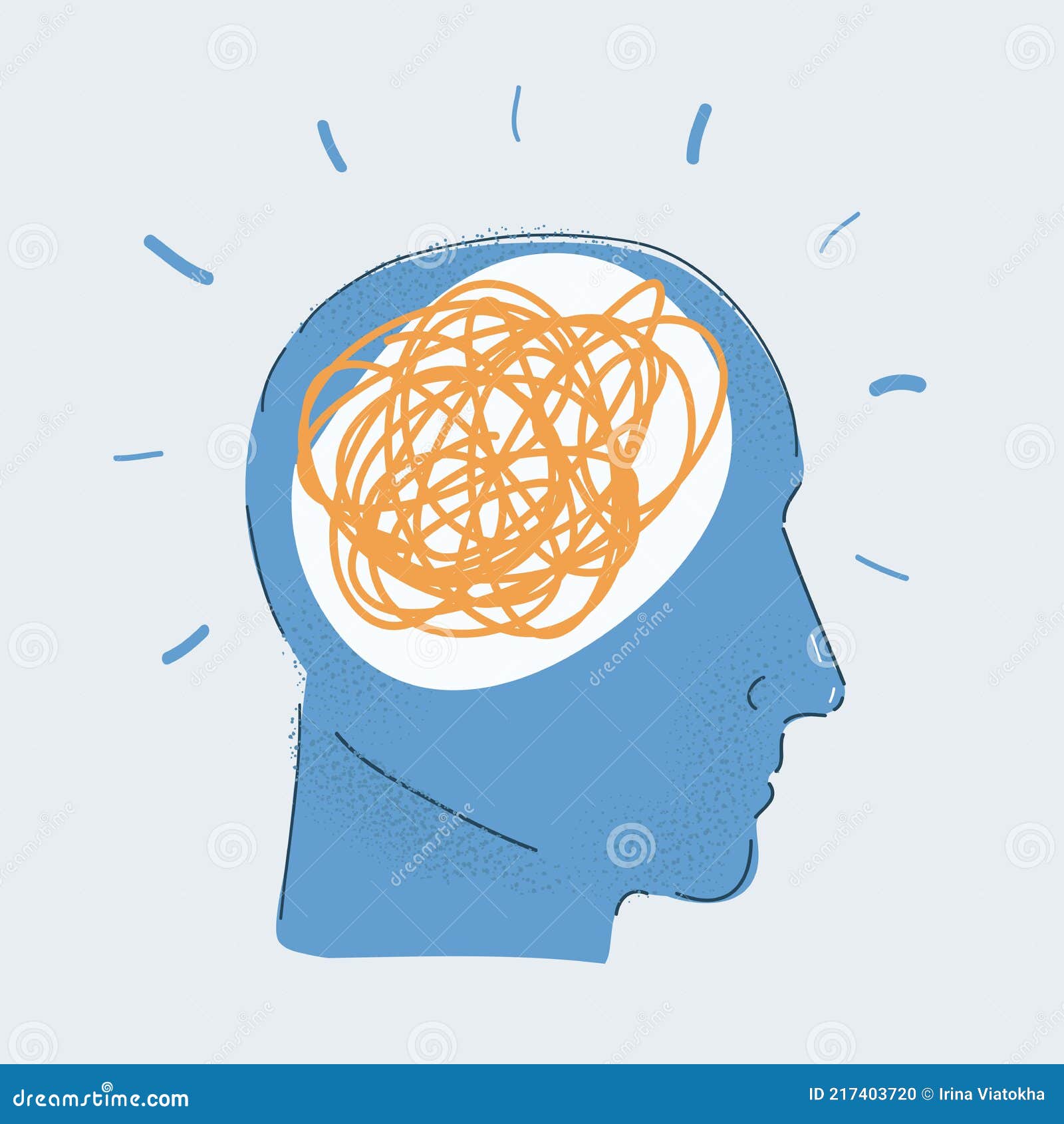 Vector Illustration of Human Head with Problems, Confusion of Thoughts ...