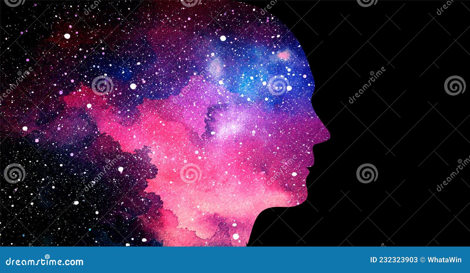 Vector Illustration of Human Head on Starry Space Background ...