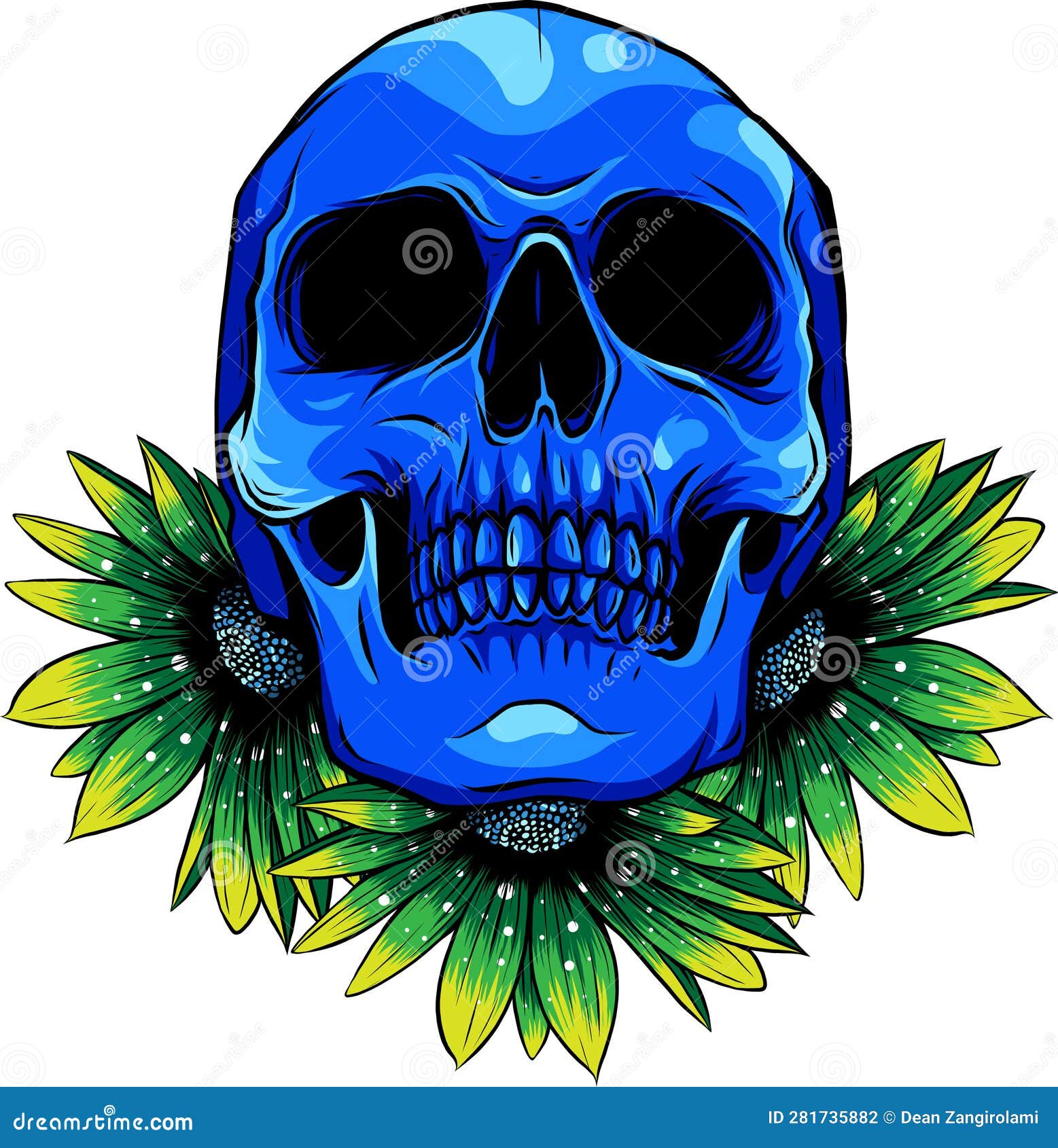 Vector Illustration of Human Skull and Flower Stock Vector ...