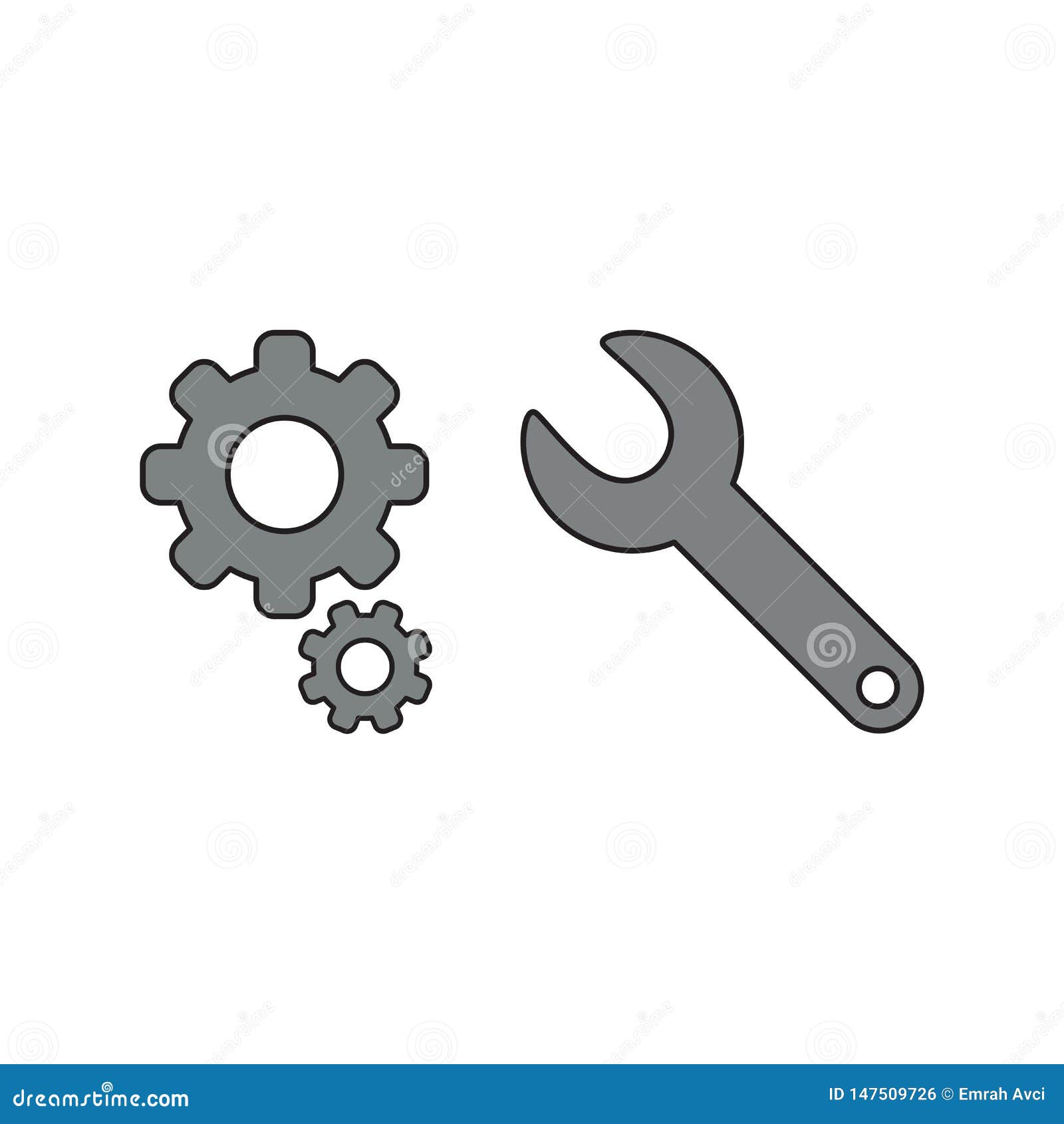 Vector Illustration Icon Concept of Gears with Spanner. Black Outlines ...