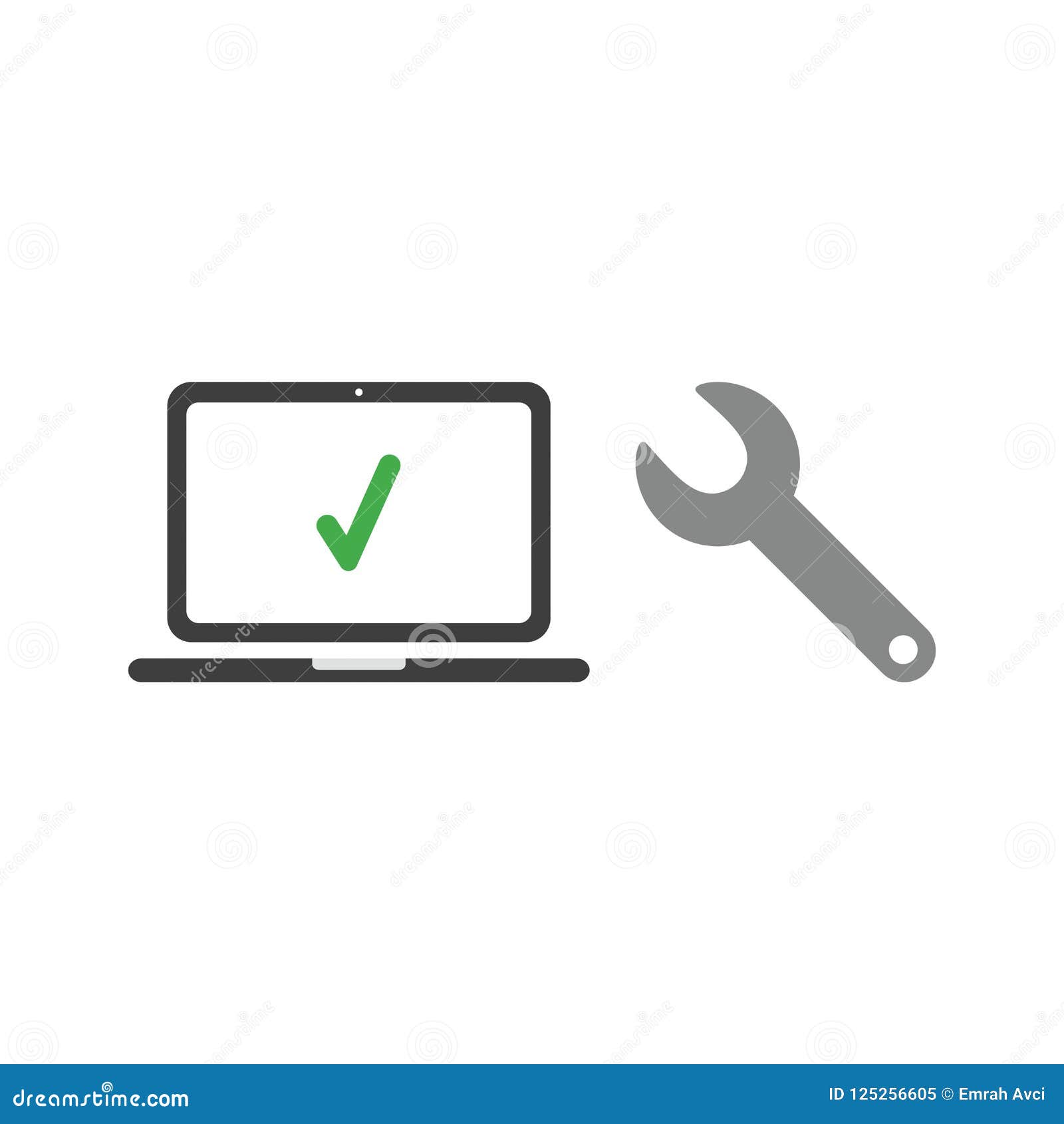 Vector Icon Concept of Laptop Computer with Check Mark and Spanner ...
