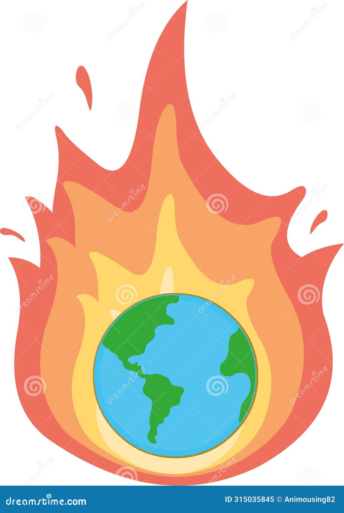 Vector Illustration Planet Earth Flame Fire Global Warming Stock Vector ...