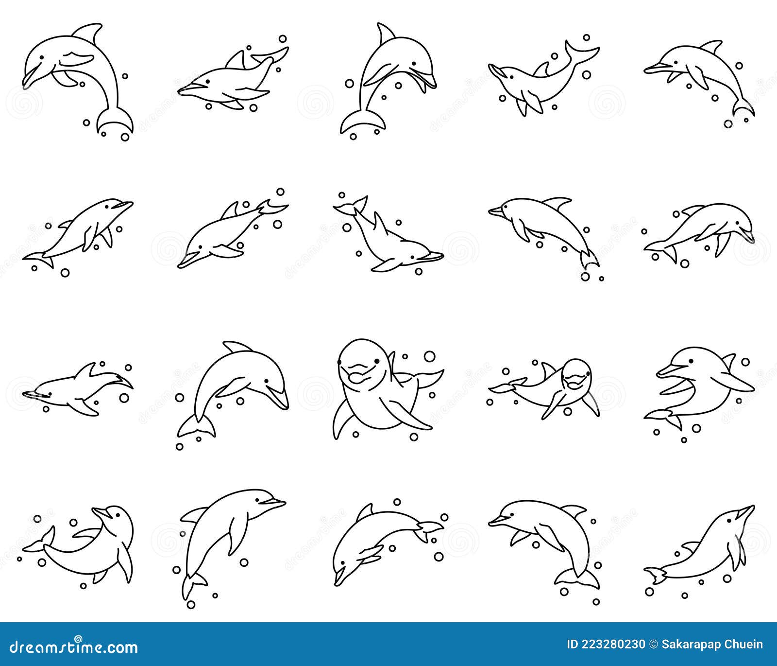 Vector Illustration Icon Set of Dolphin Stock Vector - Illustration of ...