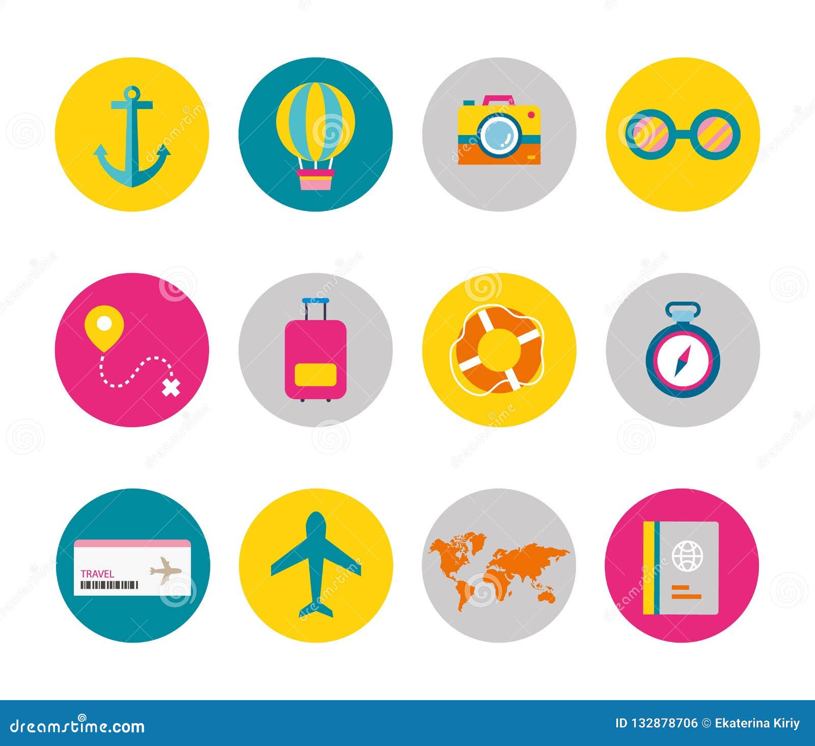 Vector Flat Icon Set of Travel Elements Stock Vector - Illustration of ...