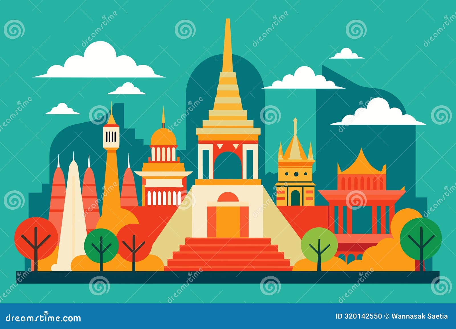 Vector Illustration Of Iconic City Landmarks | CartoonDealer.com #320142550