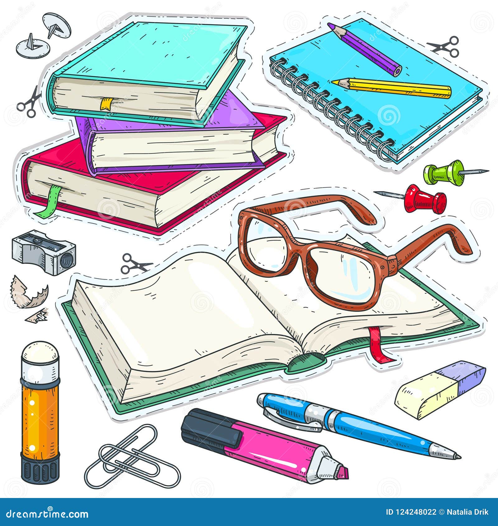 Vector Icons Colored Stationery for School and Student. Set for Study ...