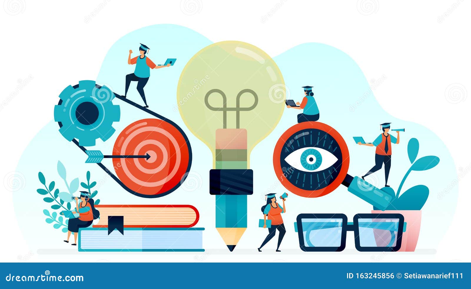 Vector Illustration of Idea and Inspiration in Student Learning, Pencil ...