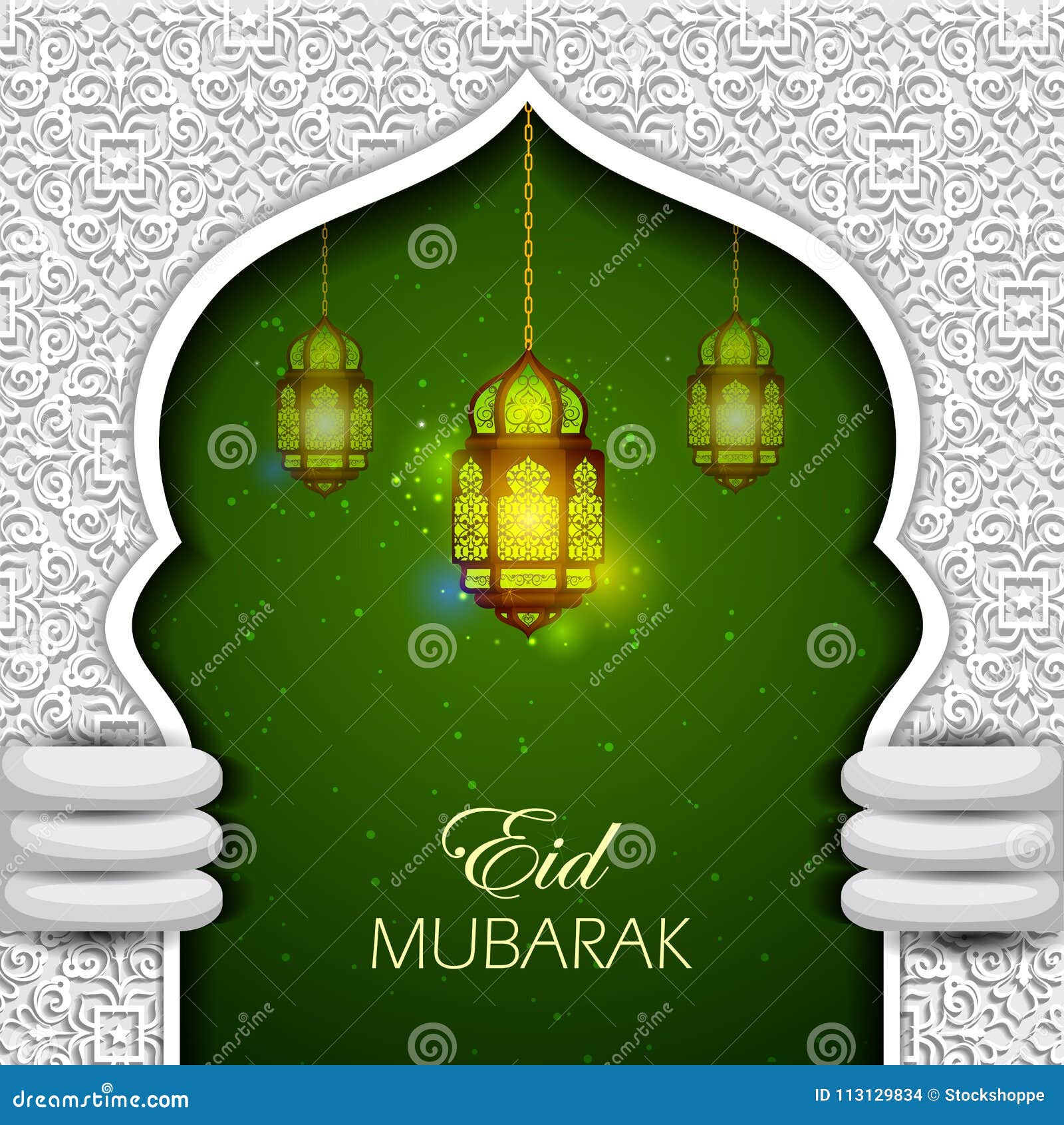 Illuminated Lamp For Eid Mubarak Blessing For Eid Background Vector ...