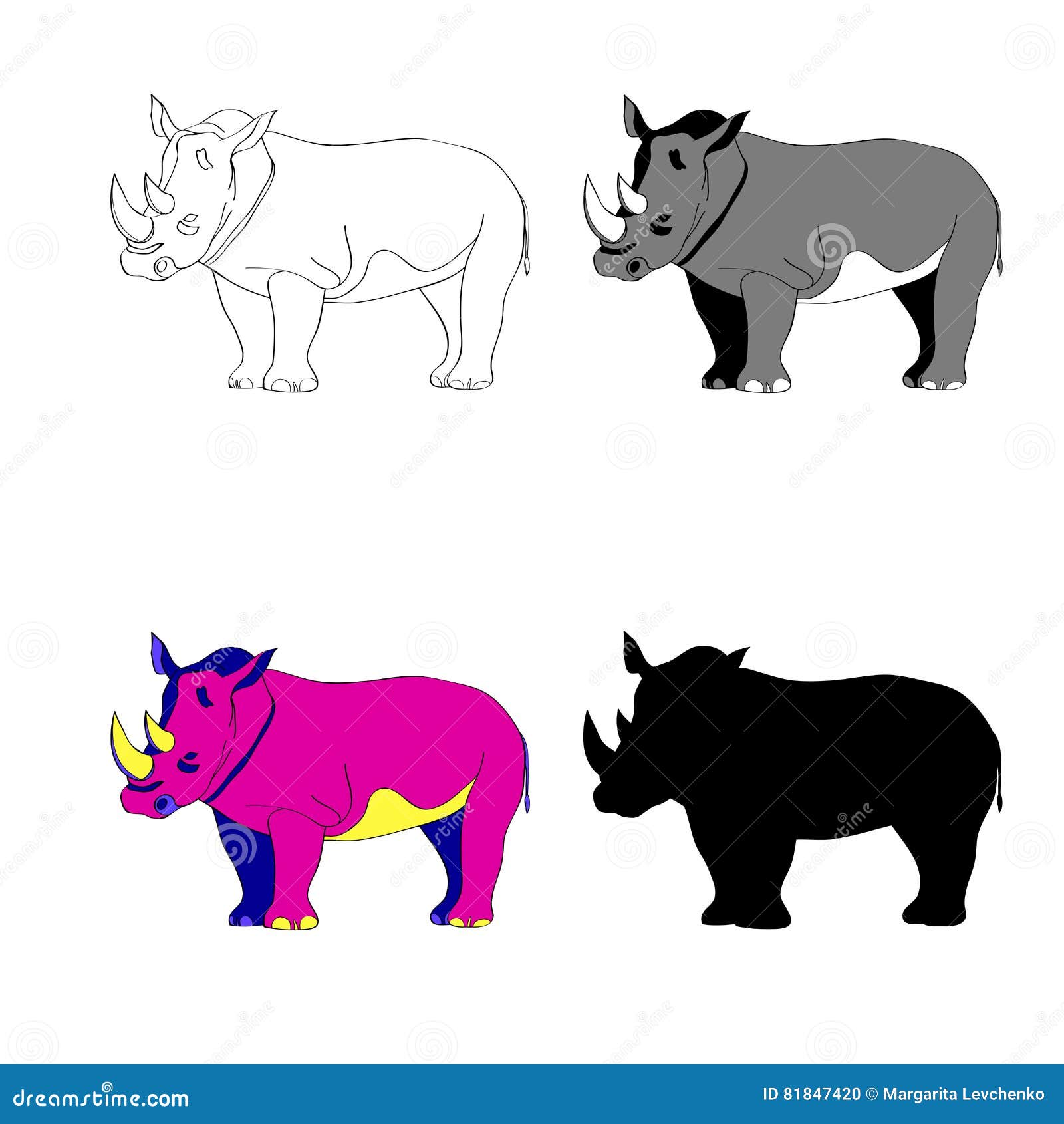 Rhino One Line Drawing. One Continuous Line Drawing Of Strong White ...