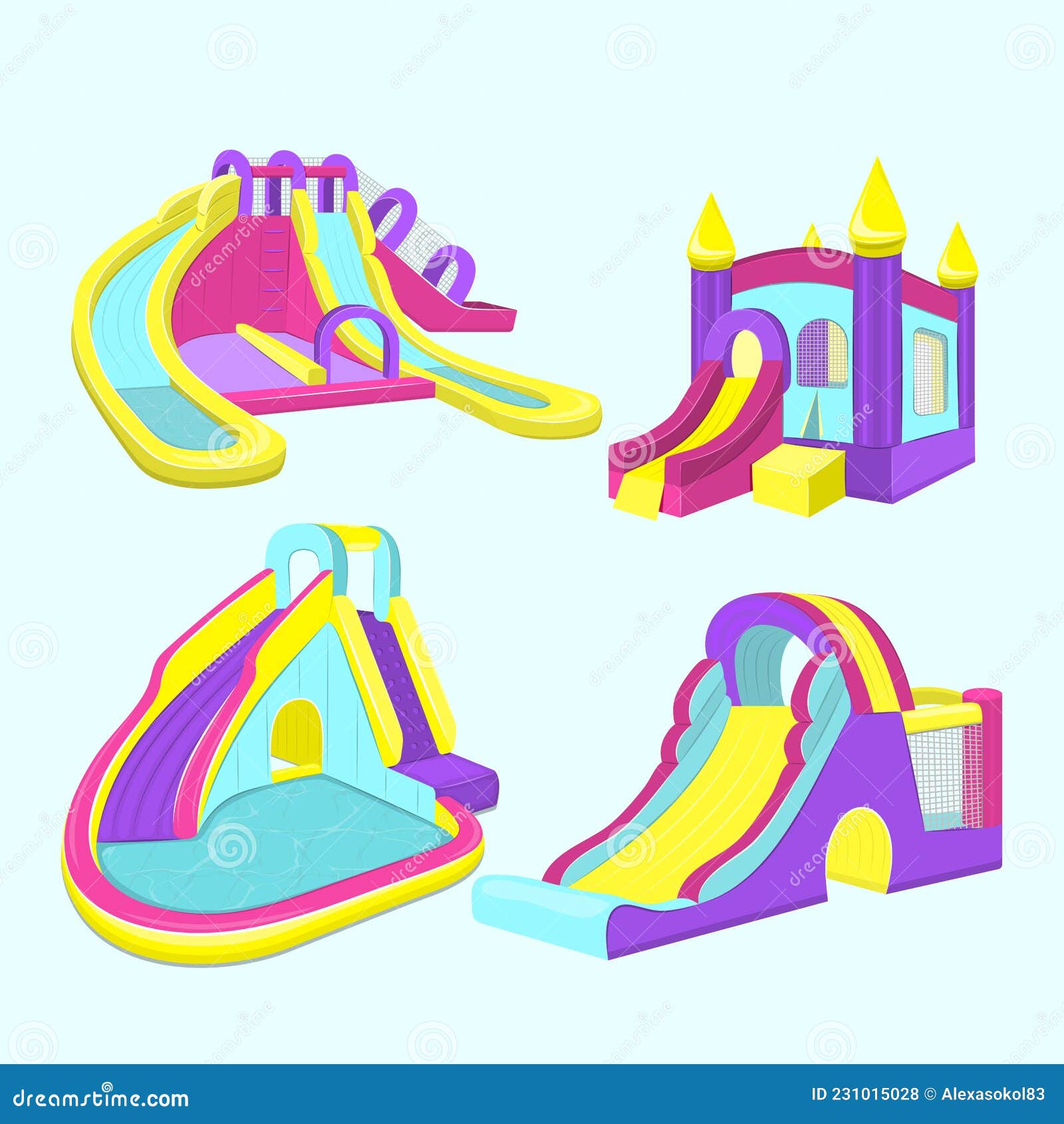 Vector Illustration of Inflatable Slides Isolated on Blue Background ...