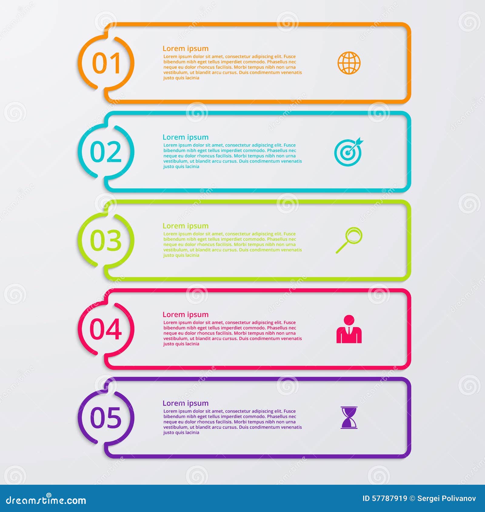 Vector Illustration Infographic Five Options with World Map Stock ...