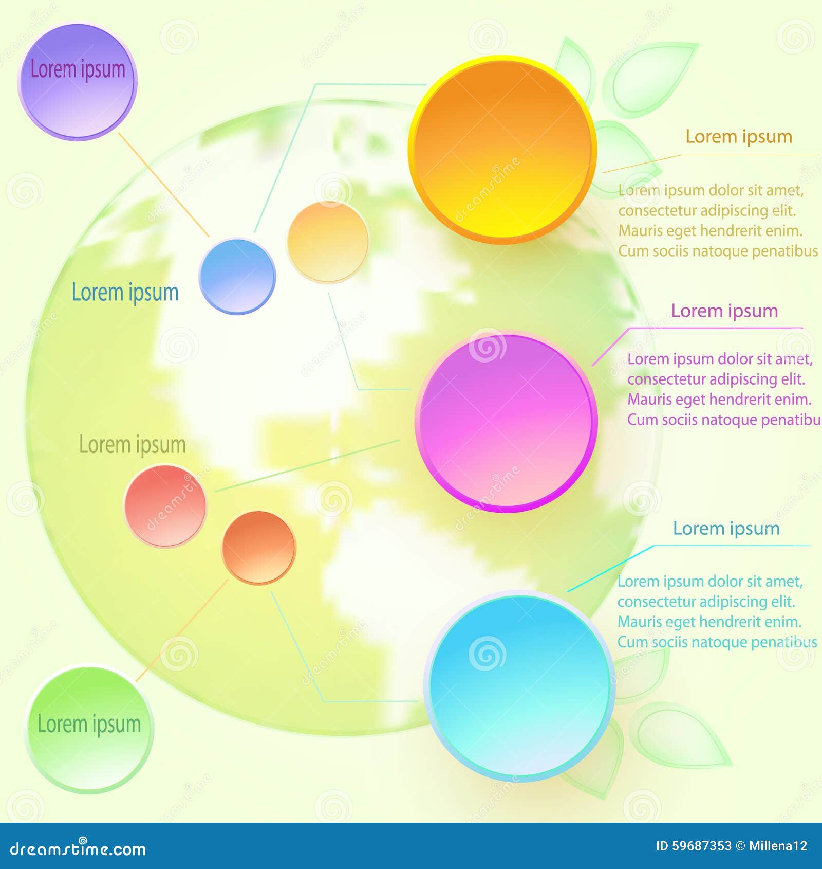 Vector Illustration Infographic with Round Elements and Globe Stock ...