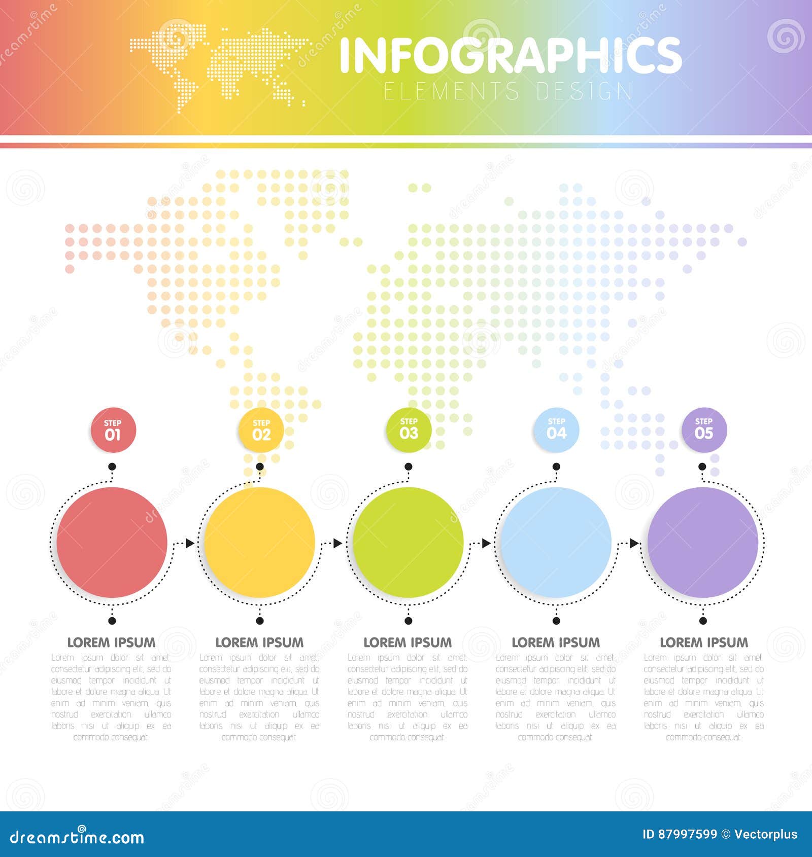 Vector Illustration of the Infographics with the Dotted World Map with ...