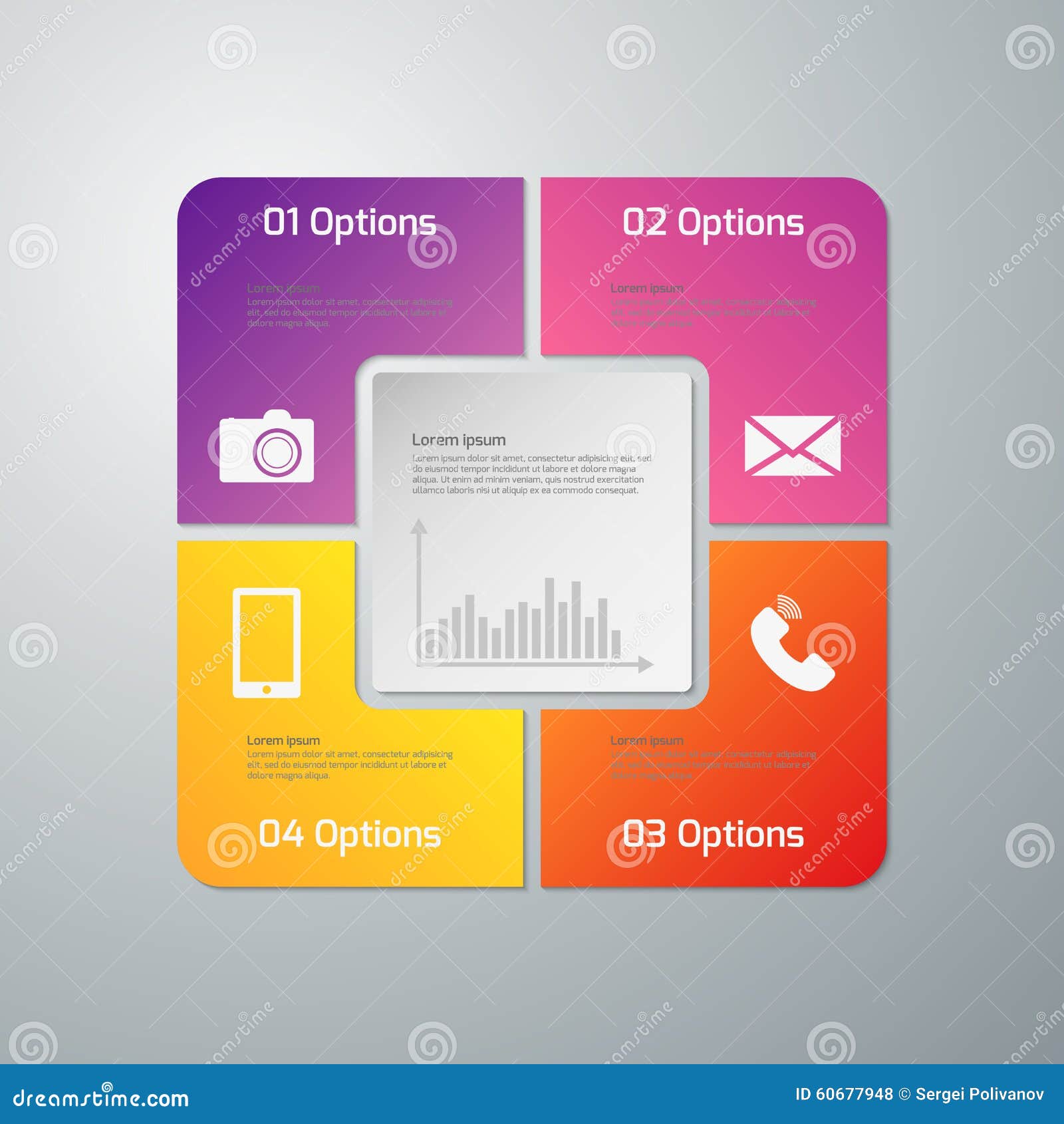 Vector Illustration Infographics Four Options . Paper Square with ...
