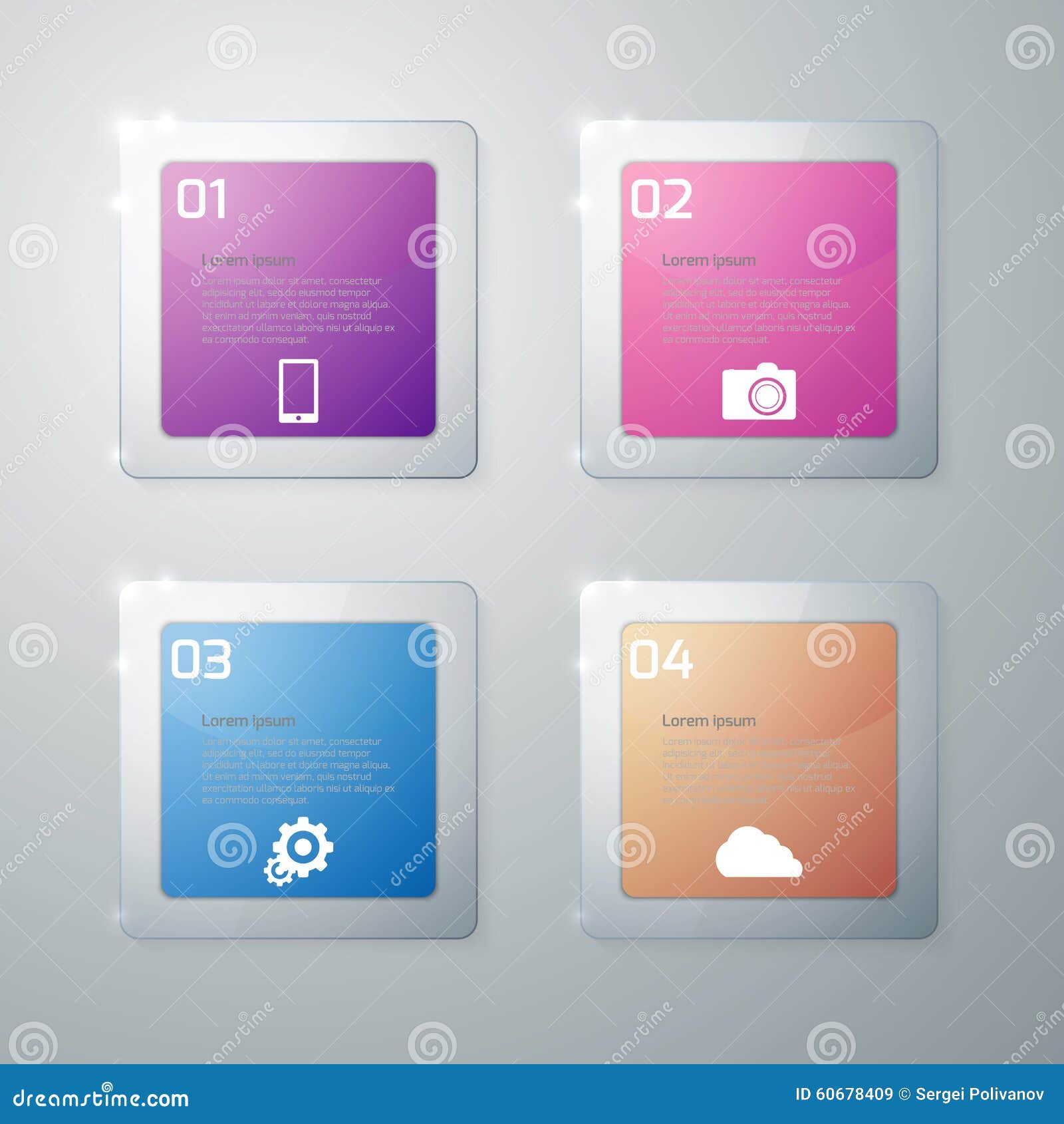 Vector Illustration Infographics Glass Squares with Rounded Corners ...