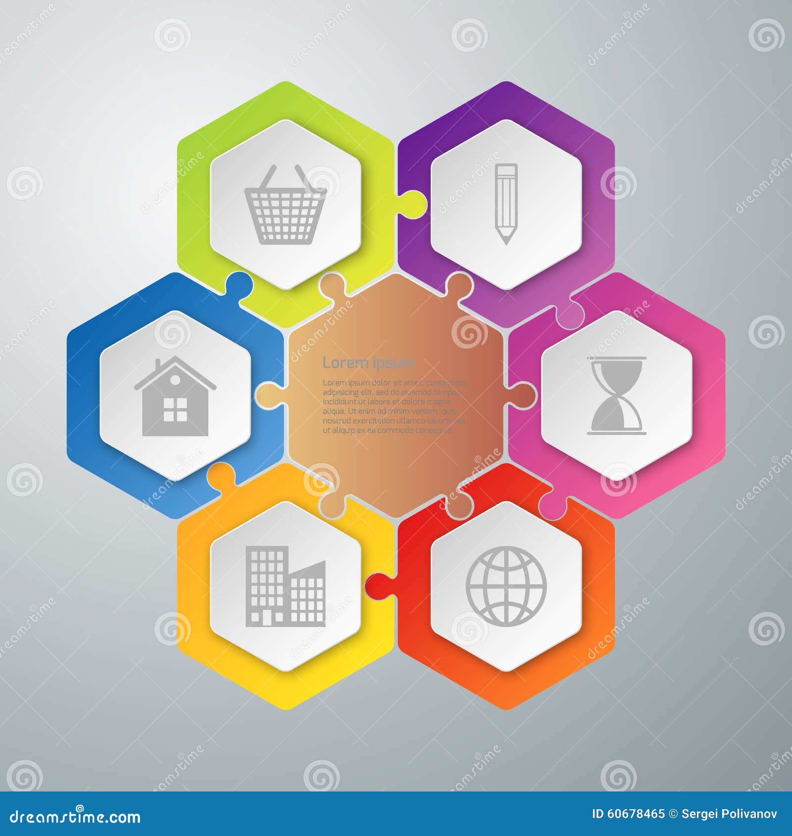 Vector Illustration Infographics Hexagons Connected Puzzle Stock Vector ...