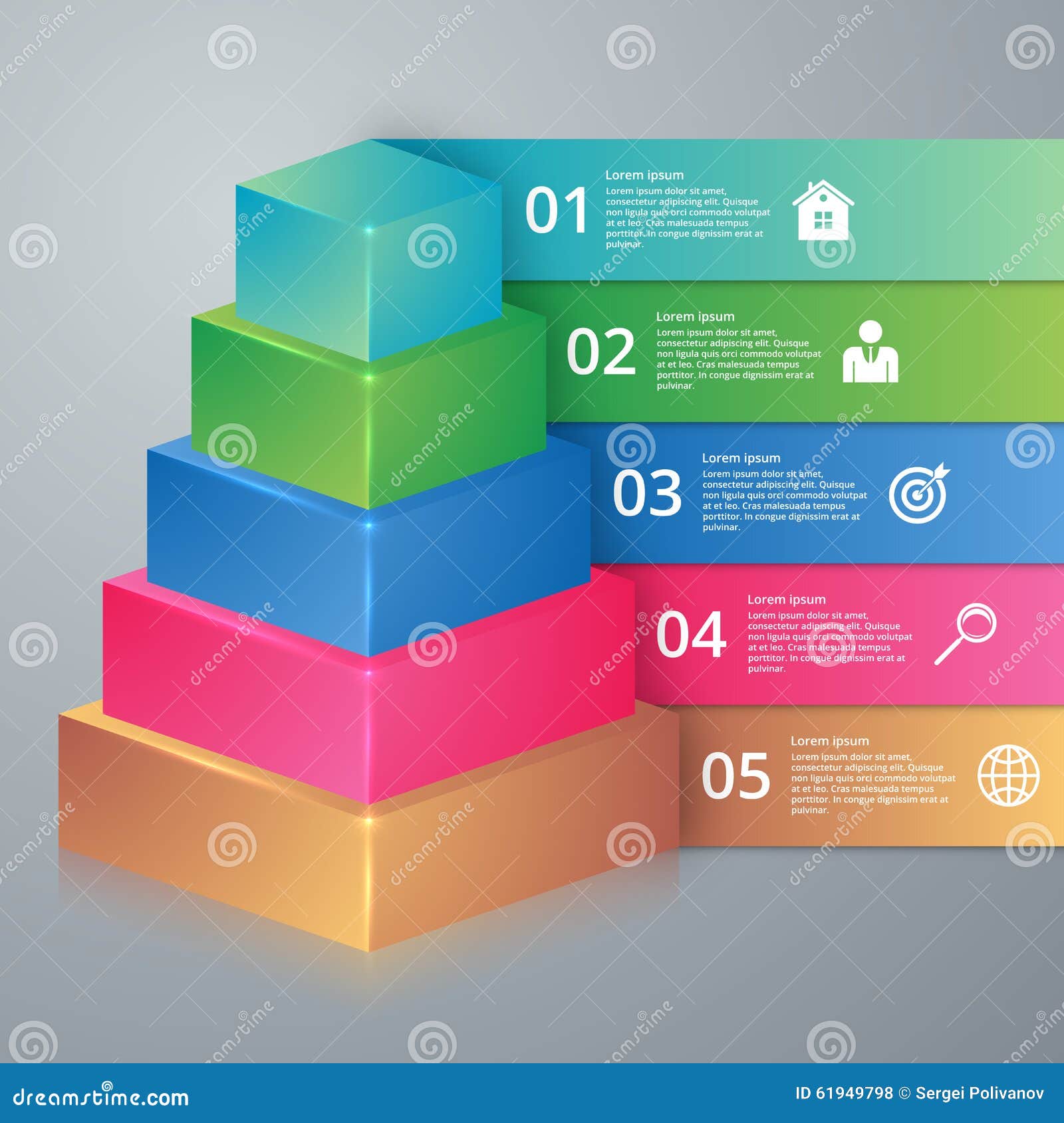 Pyramid With Five Levels.Top Red Pyramid. 3D Royalty-Free Illustration ...