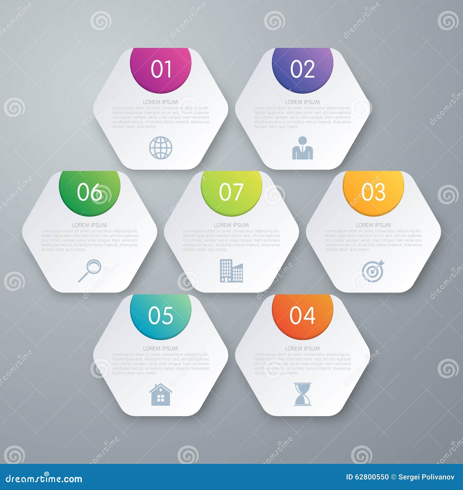 Vector Illustration Infographics Seven Hexagons Stock Vector ...