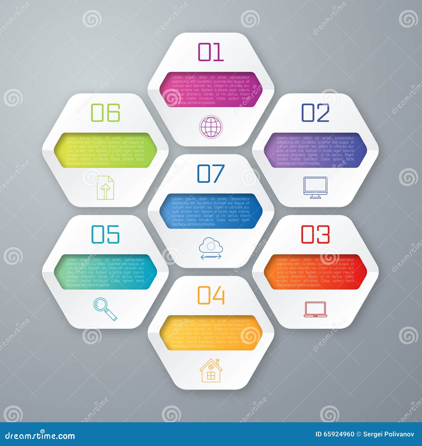Vector Illustration Infographics Seven Hexagons Stock Vector ...