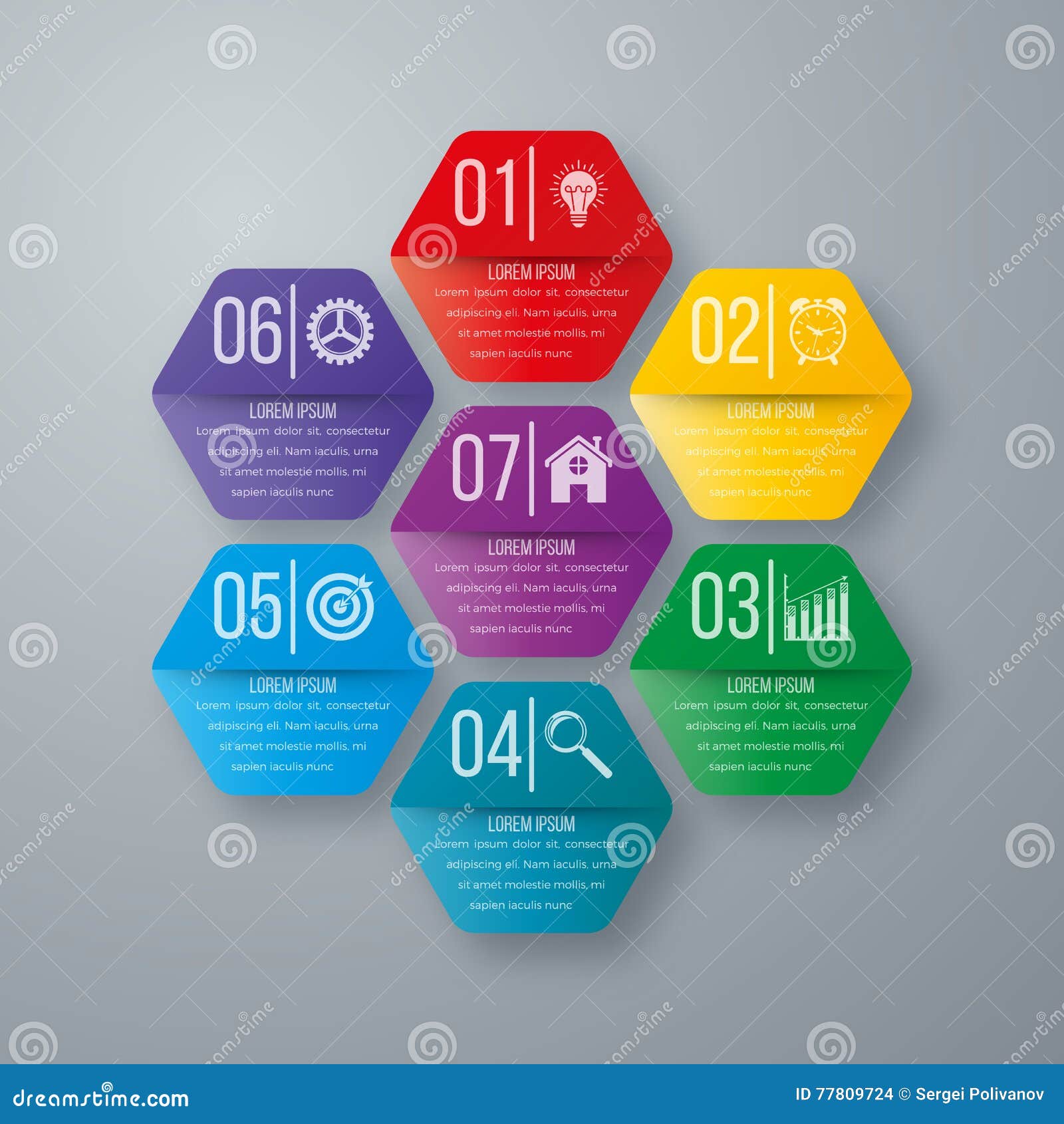 Vector Illustration Infographics Seven Hexagons Stock Vector ...