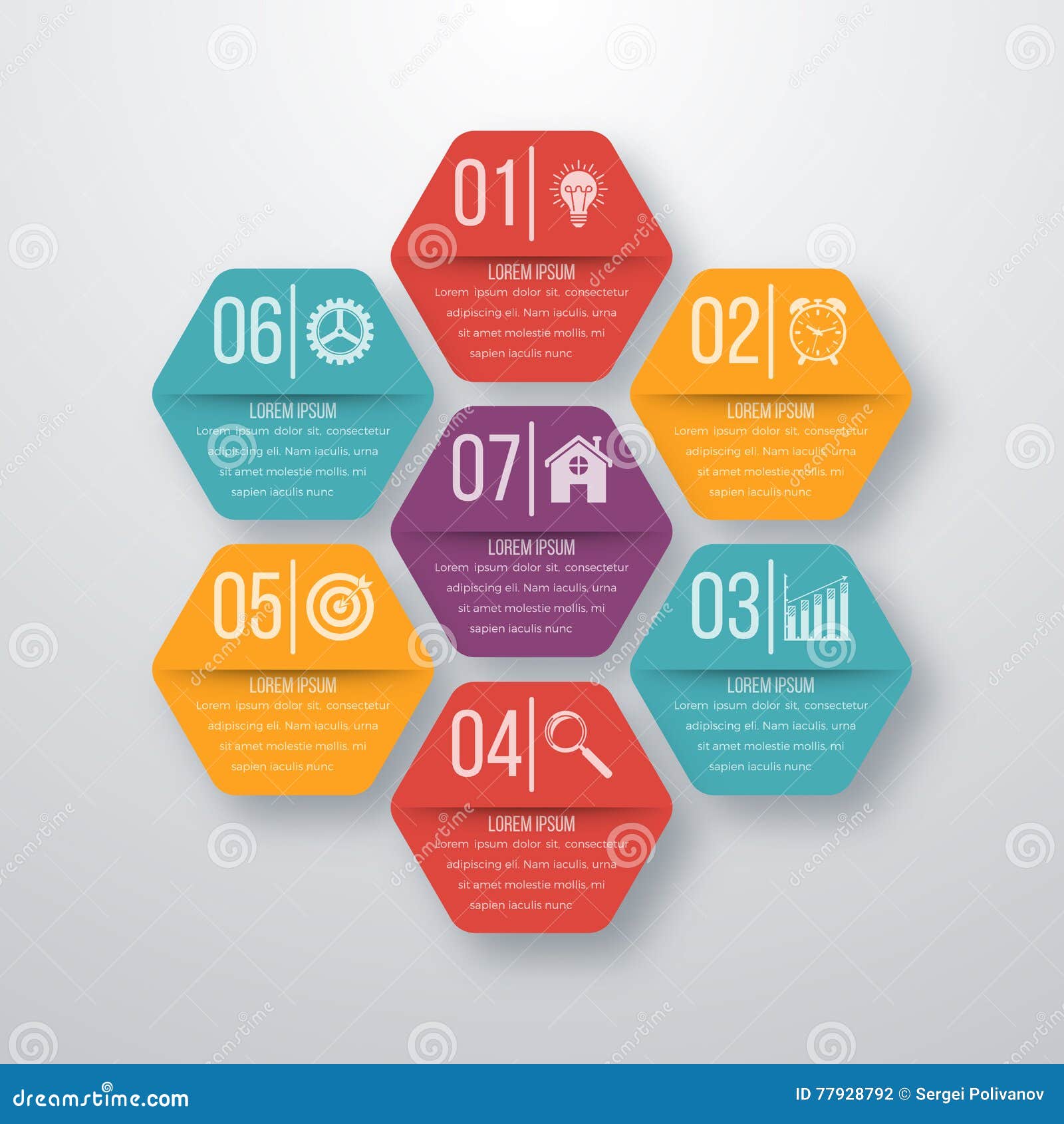 Vector Illustration Infographics Seven Hexagons Stock Vector ...