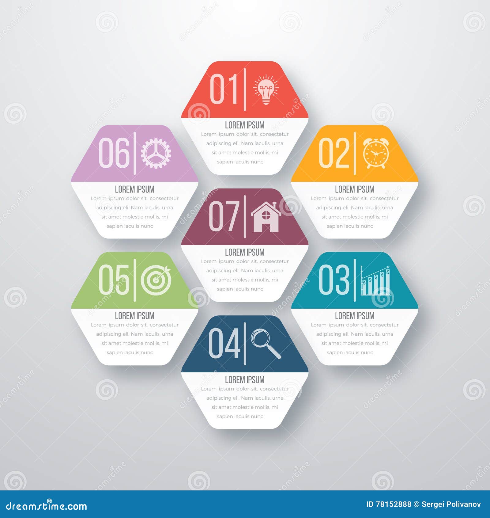 Vector Illustration Infographics Seven Hexagons Stock Vector ...