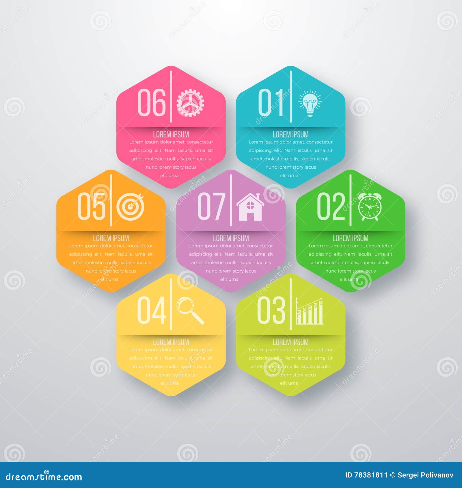 Vector Illustration Infographics Seven Hexagons Stock Vector ...