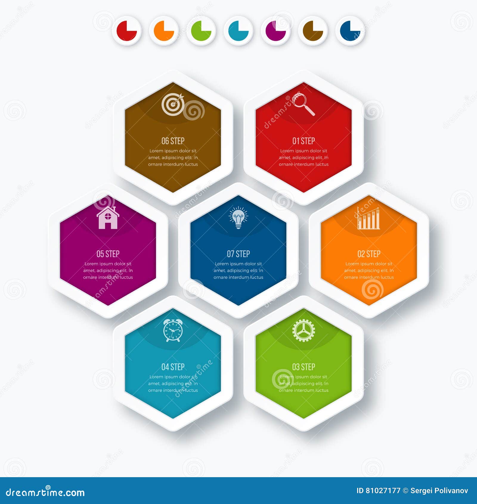 Vector Illustration Infographics Seven Hexagons Stock Vector ...