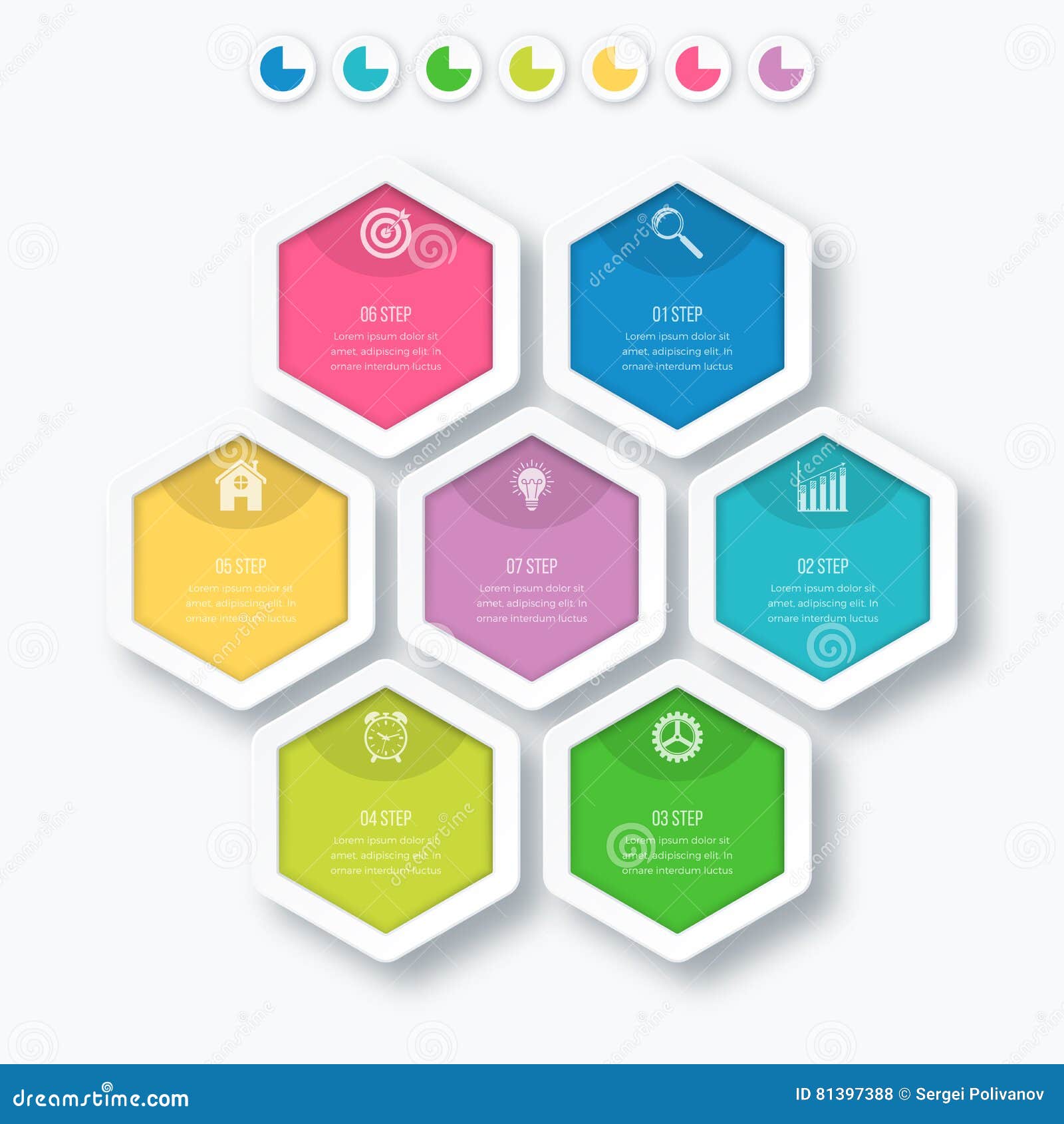 Vector Illustration Infographics Seven Hexagons Stock Vector ...