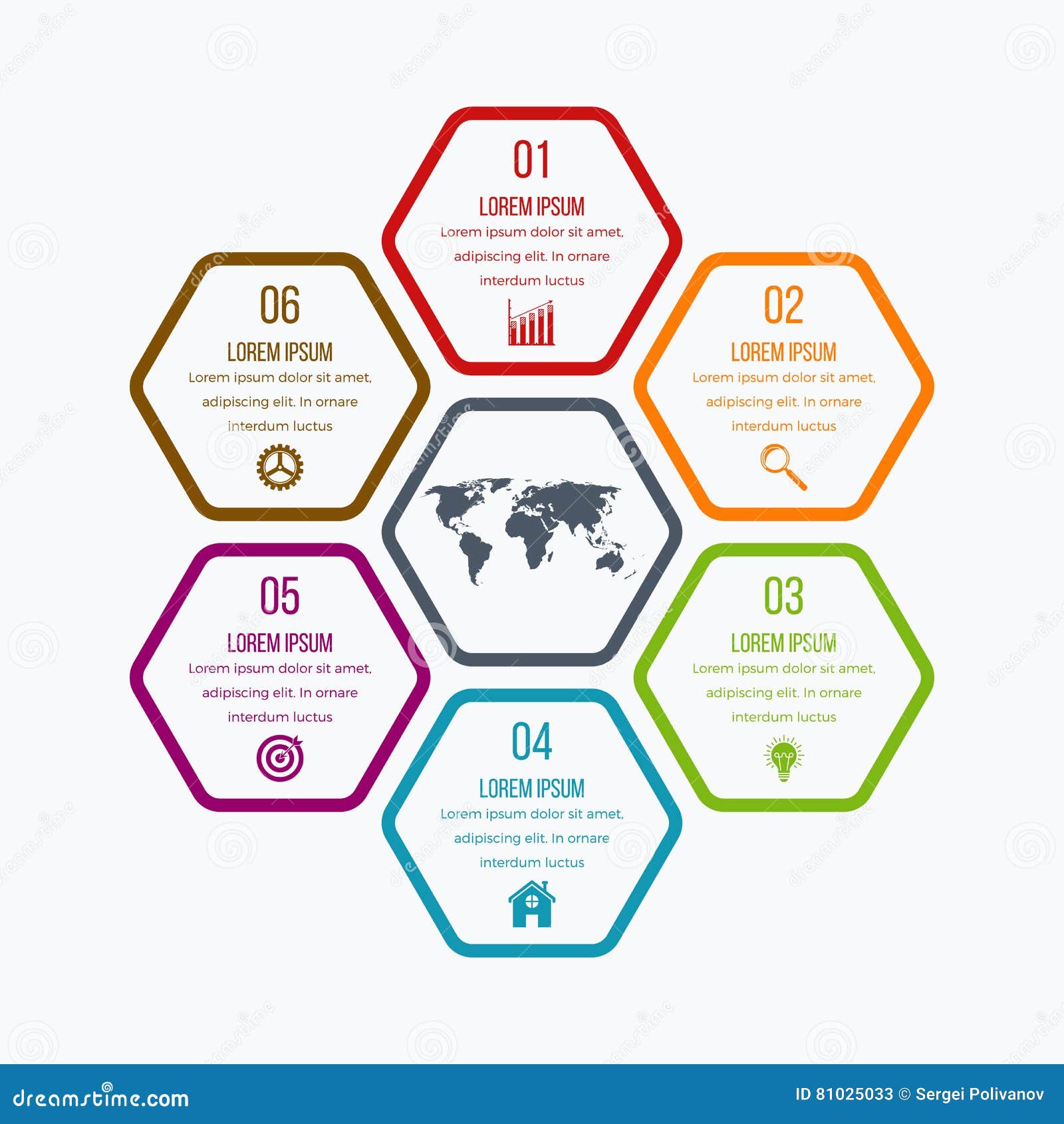 Vector Illustration Infographics Six Hexagons Stock Vector ...