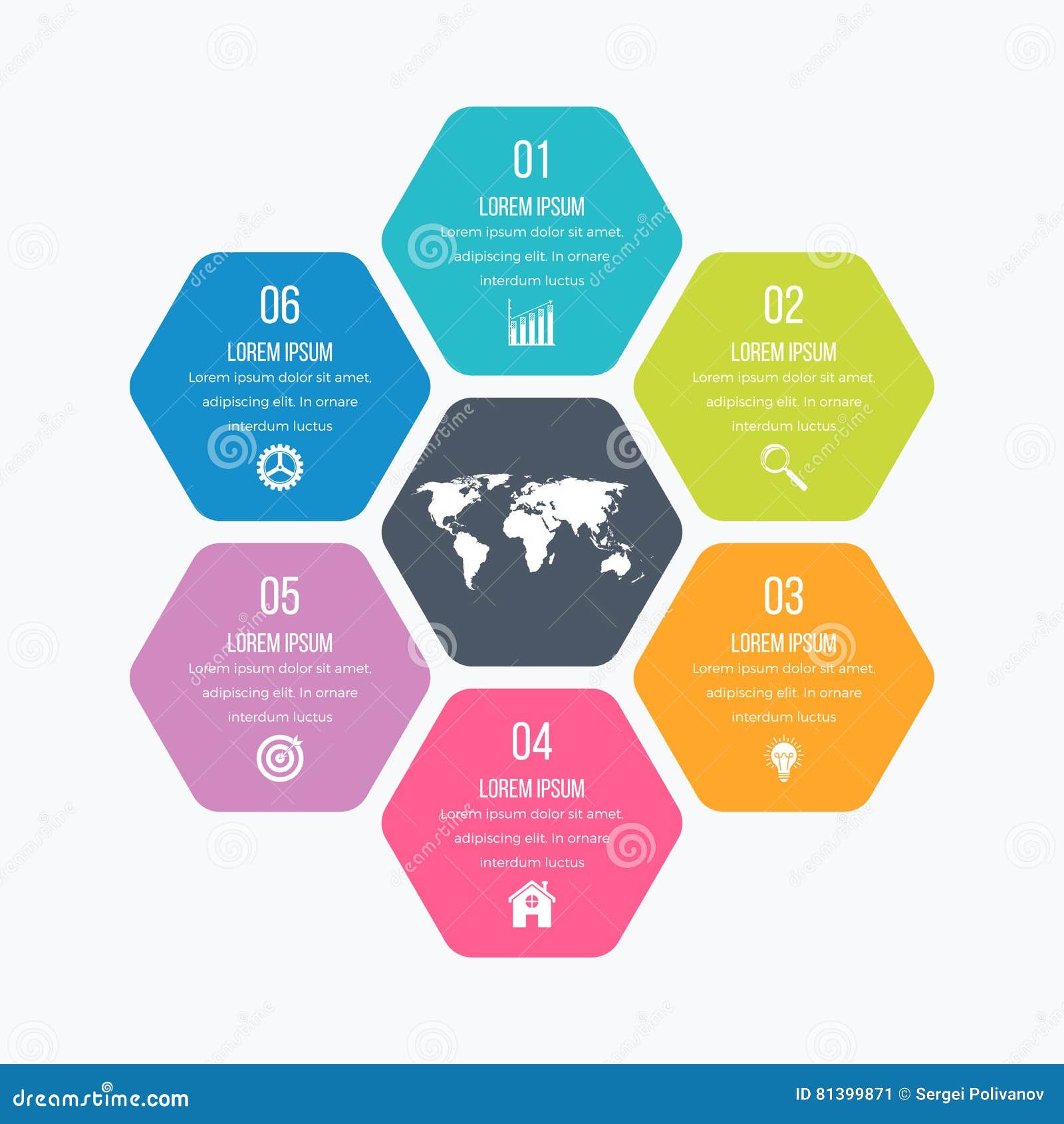 Vector Illustration Infographics Six Hexagons Stock Vector ...