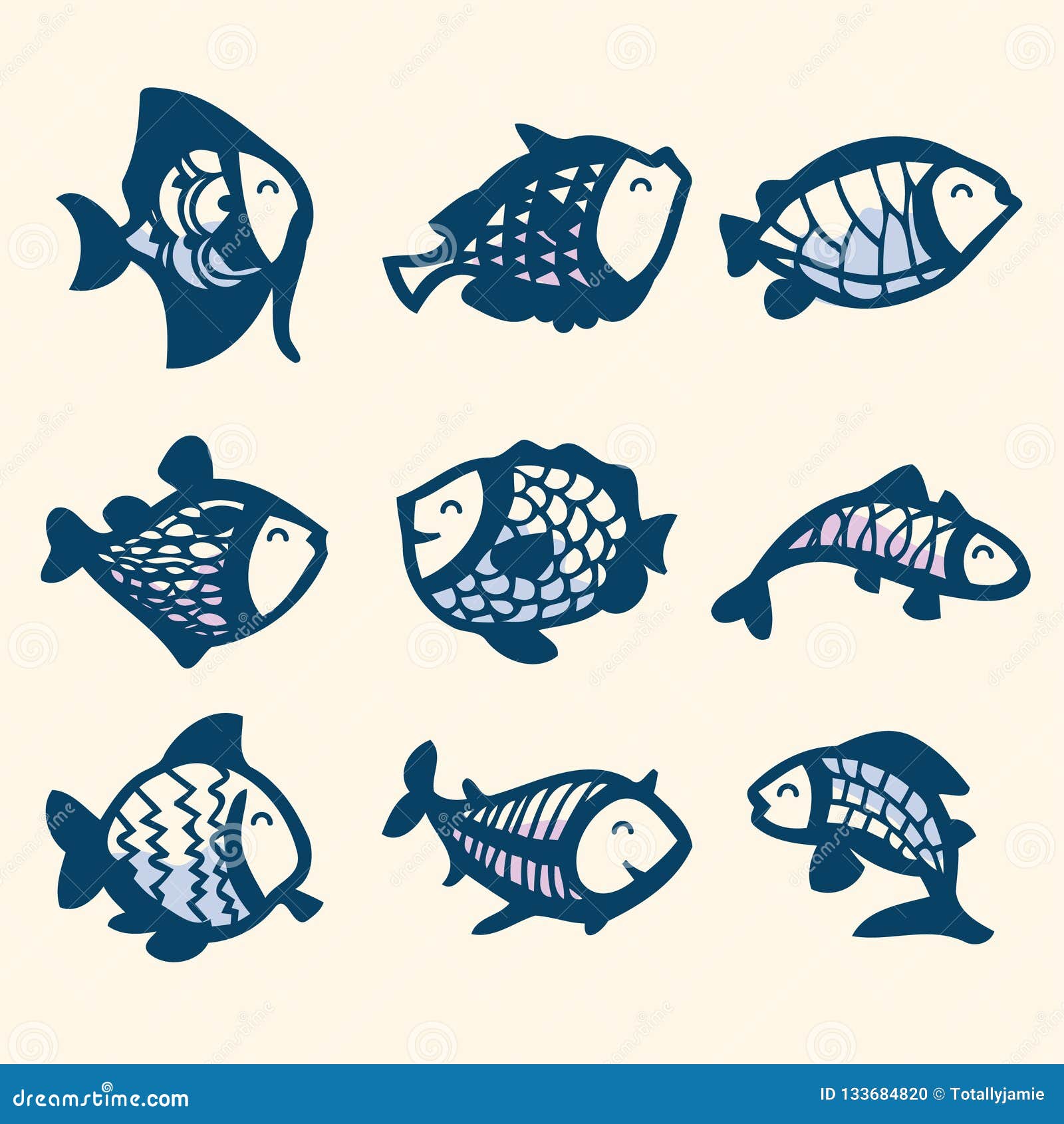 Ink Stained Fish Doodles stock illustration. Illustration of group ...