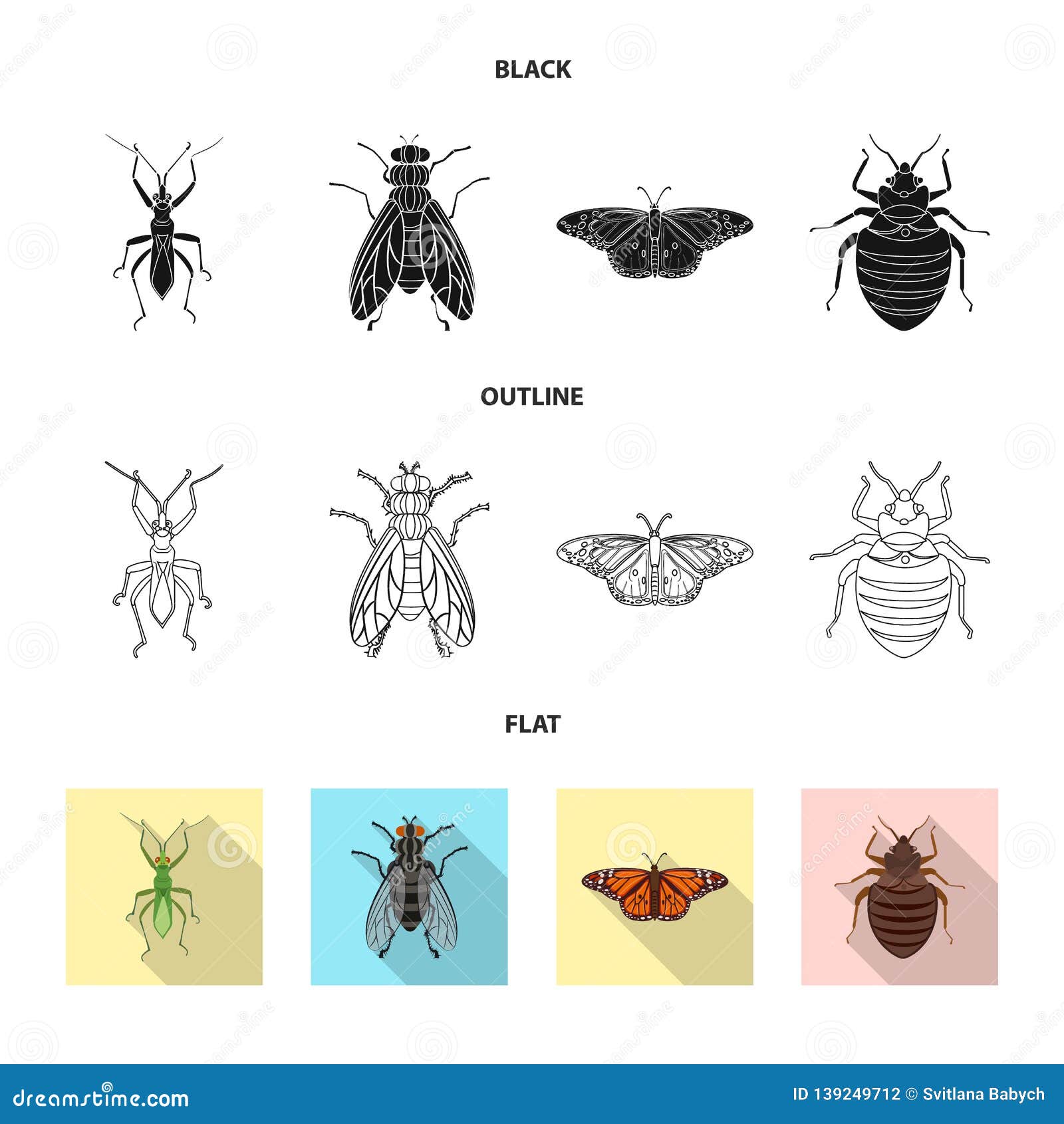 Vector Illustration of Insect and Fly Icon. Set of Insect and Element ...