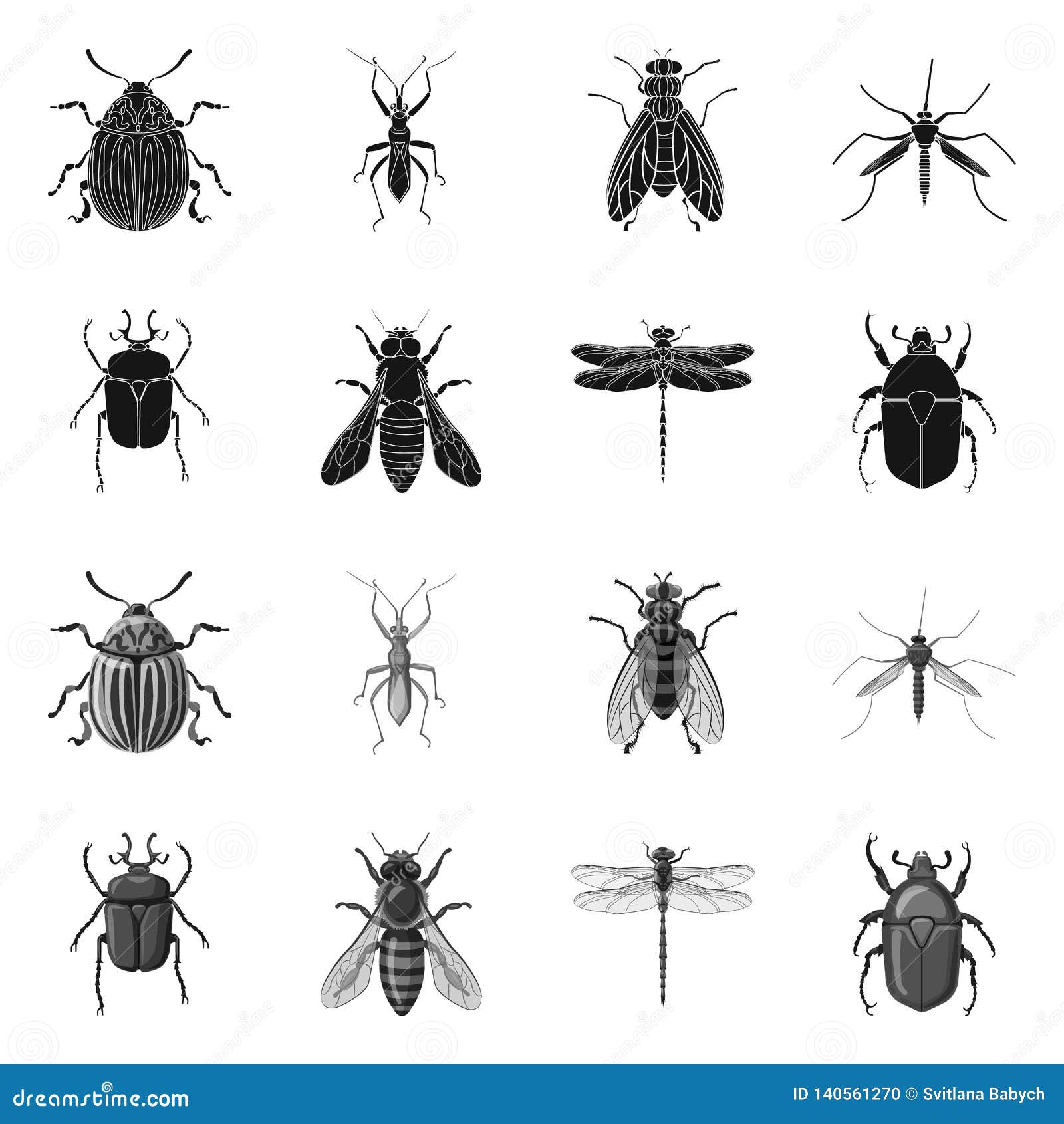 Vector Illustration of Insect and Fly Symbol. Collection of Insect and ...