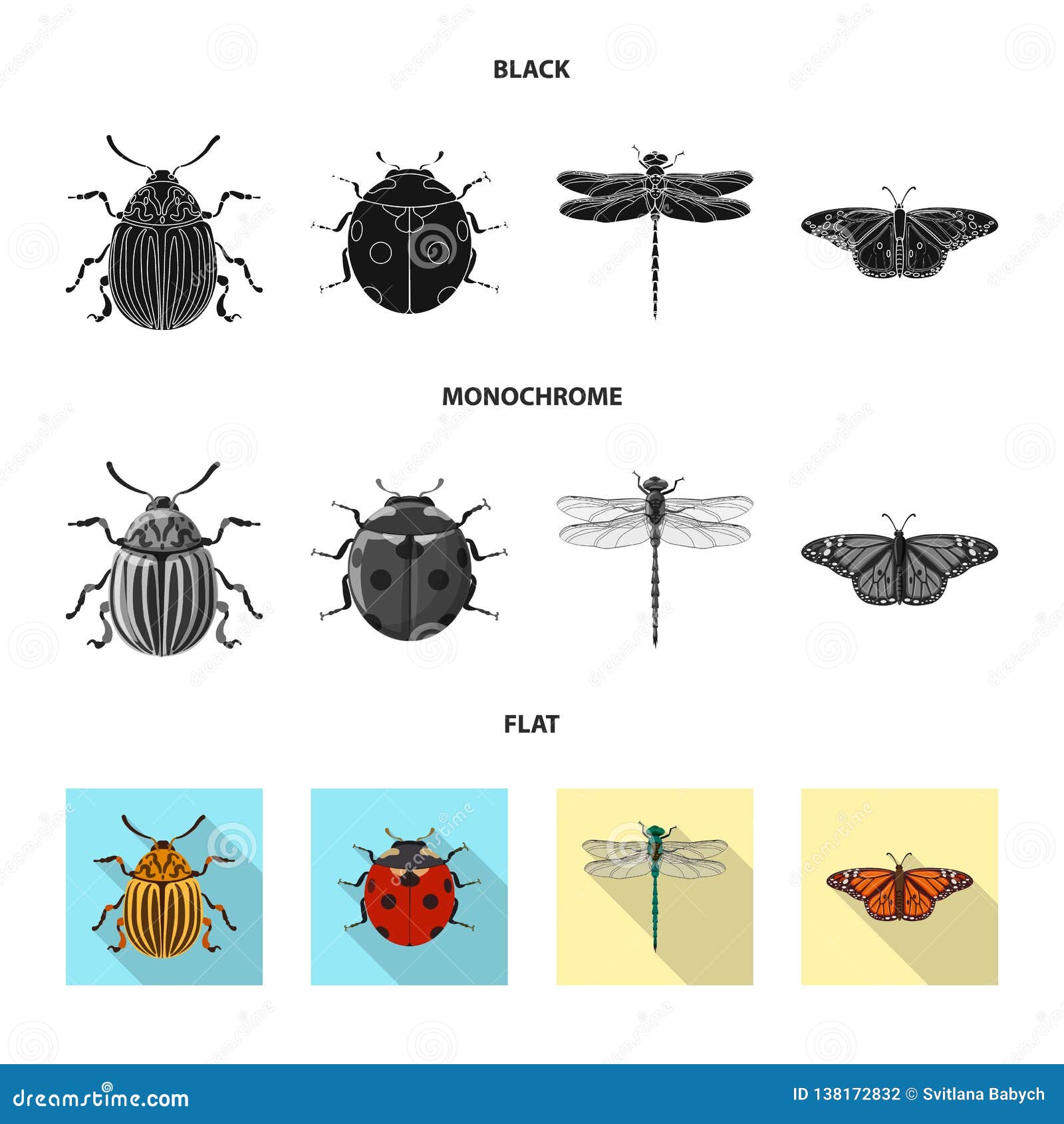 Vector Illustration of Insect and Fly Symbol. Collection of Insect and ...