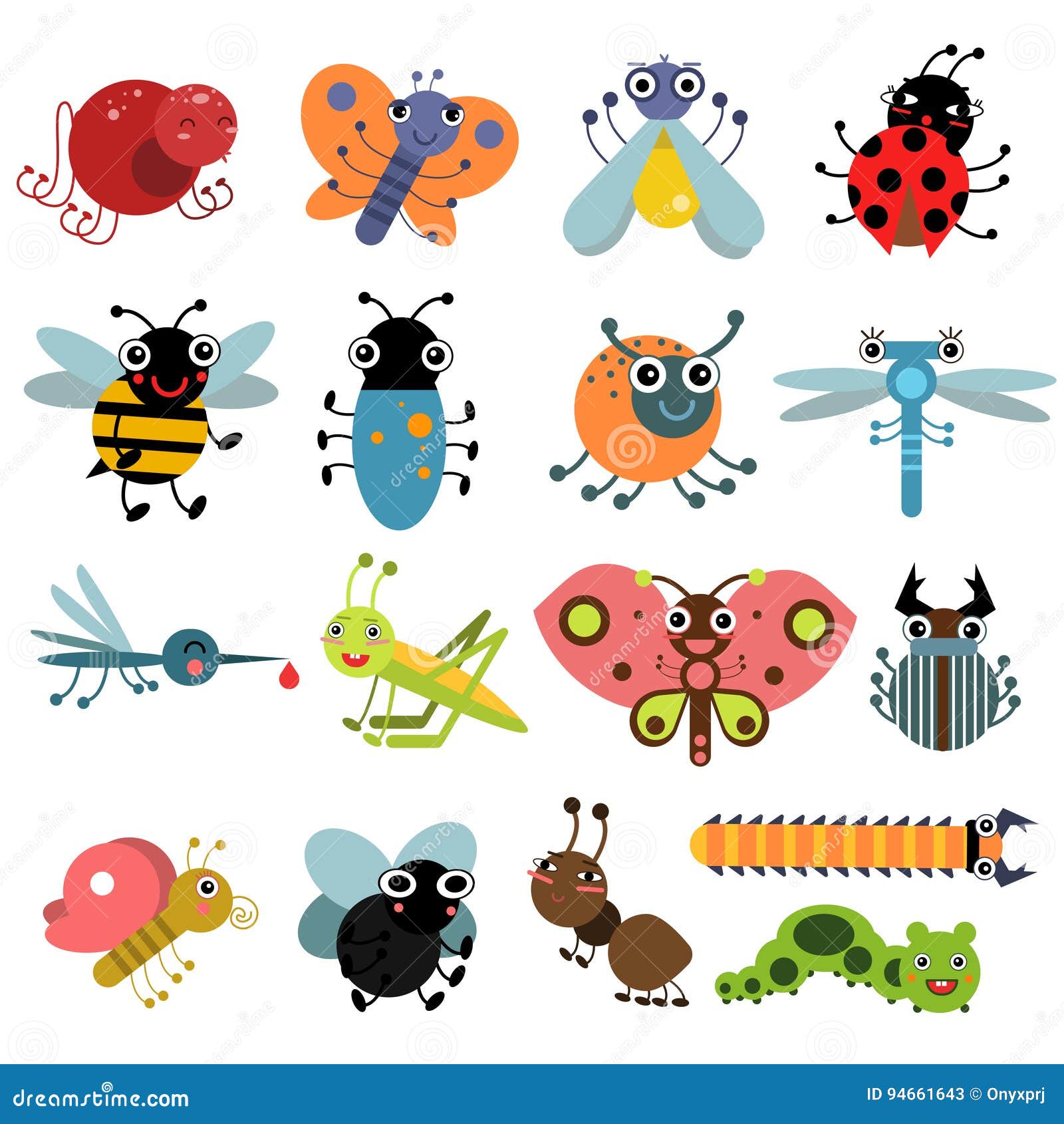 Vector Illustration of Insects and Bugs. Characters Set Stock Vector ...