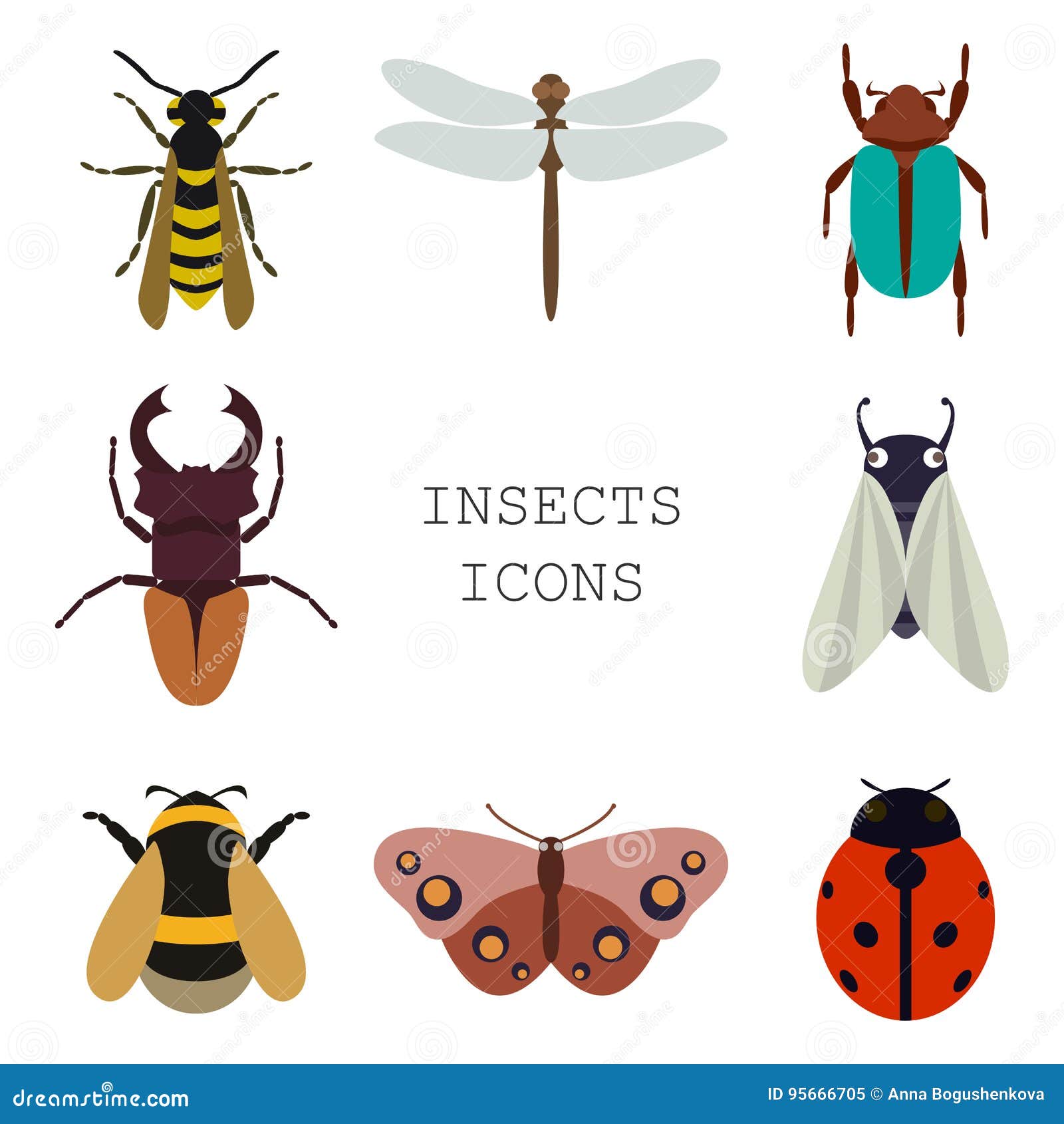Vector Illustration of Insects Icons Color Set Stock Vector ...