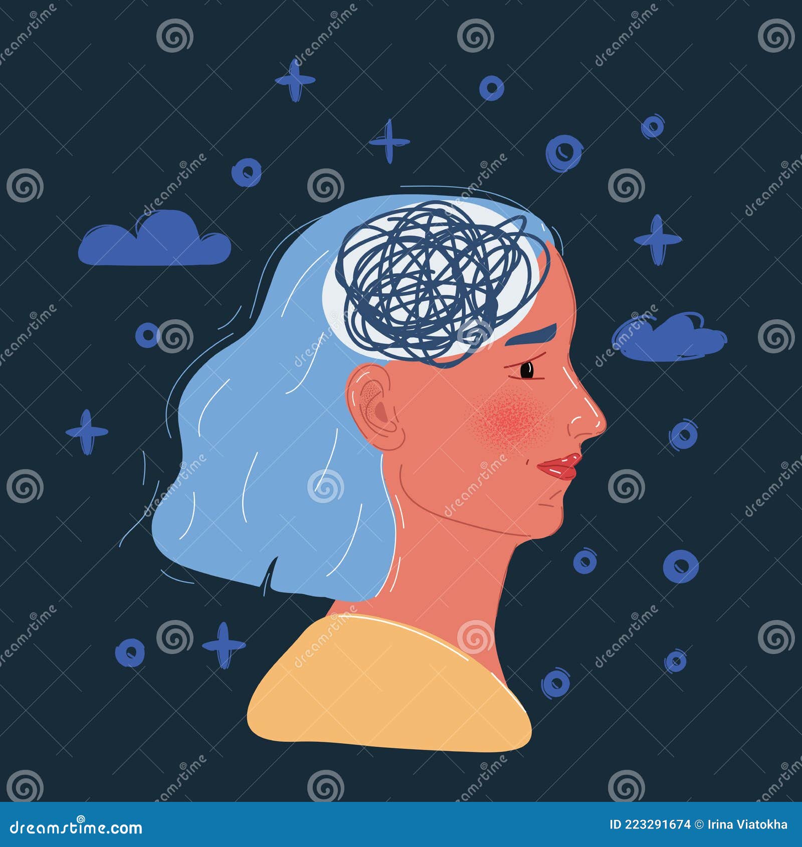 Vector Illustration of Inside Womans Head Concept on Dark Backround ...