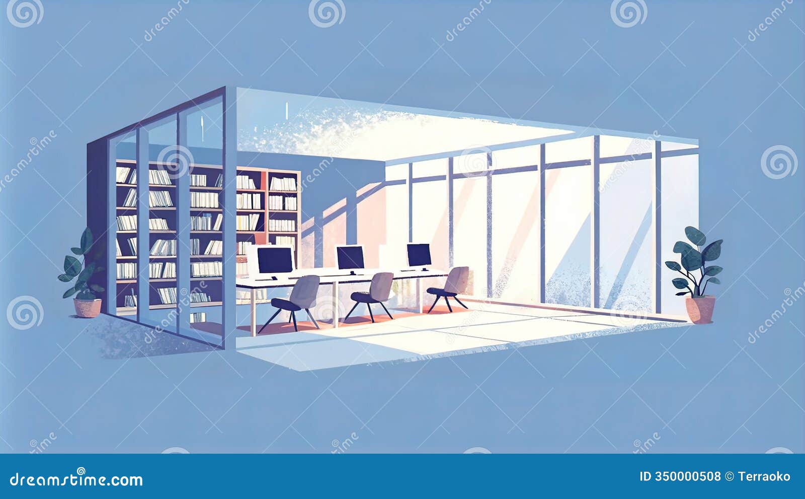 Vector Illustration, Interior of Modern Office with Tables, Office ...