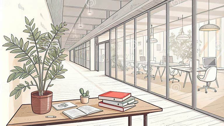 Vector Illustration, Interior of Modern Office with Tables, Office ...