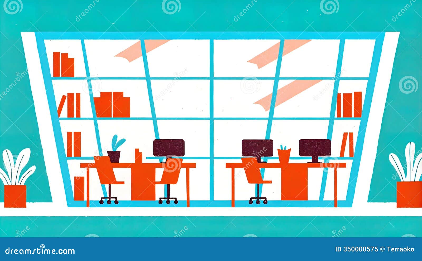 Vector Illustration, Interior of Modern Office with Tables, Office ...