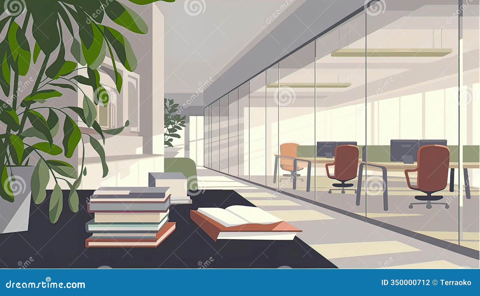 Vector Illustration, Interior of Modern Office with Tables, Office ...