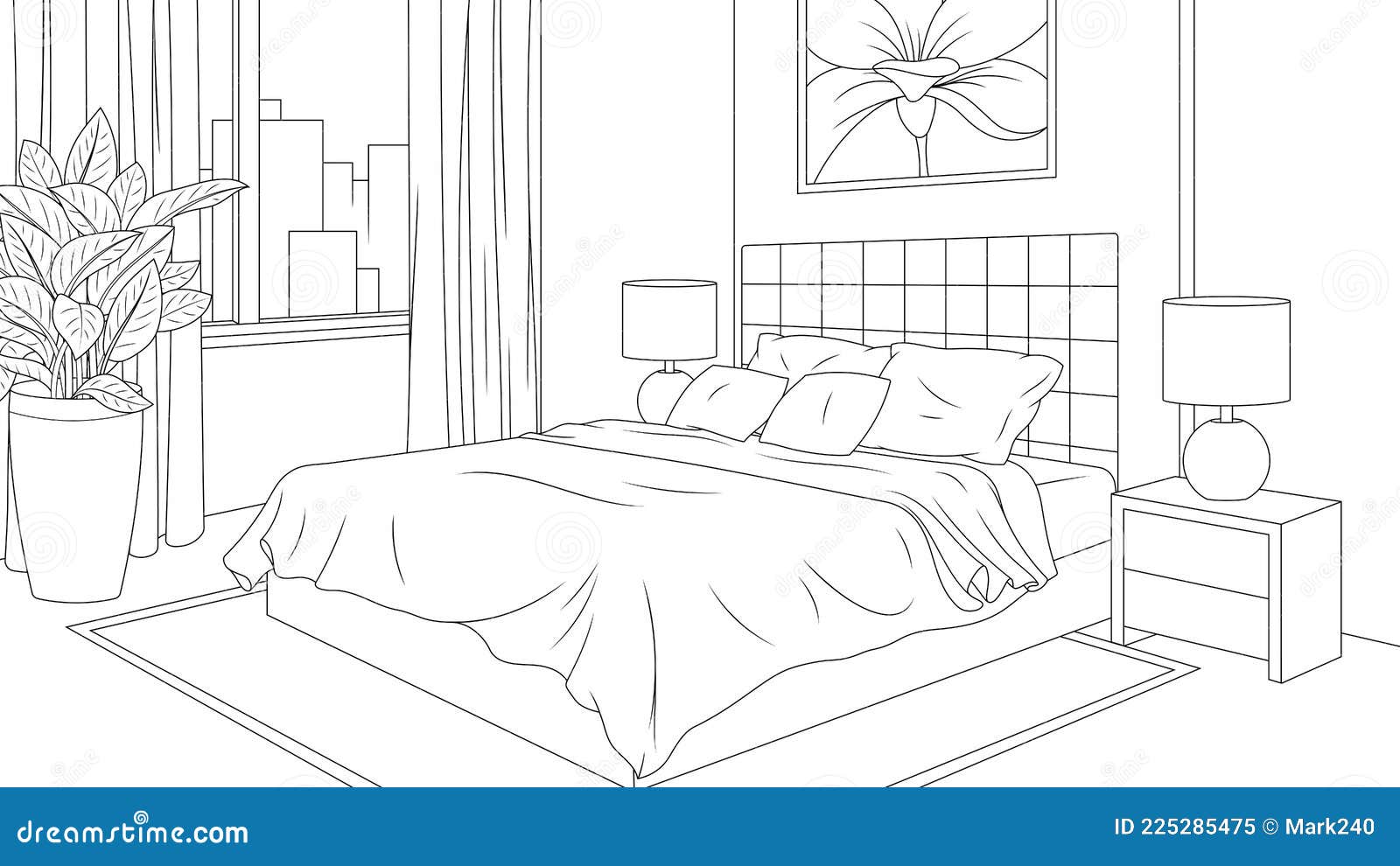 Vector Illustration, Interior of a Room, Bedroom in a Modern Style ...