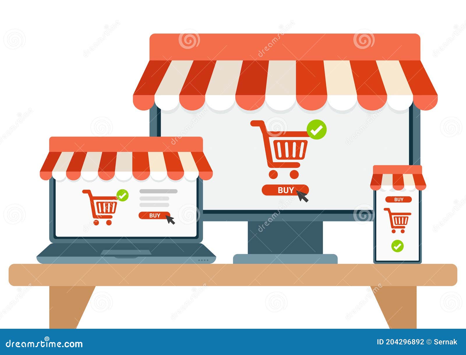 Online Stores E-commerce Illustrations with PC , Tablet and Smartphone ...
