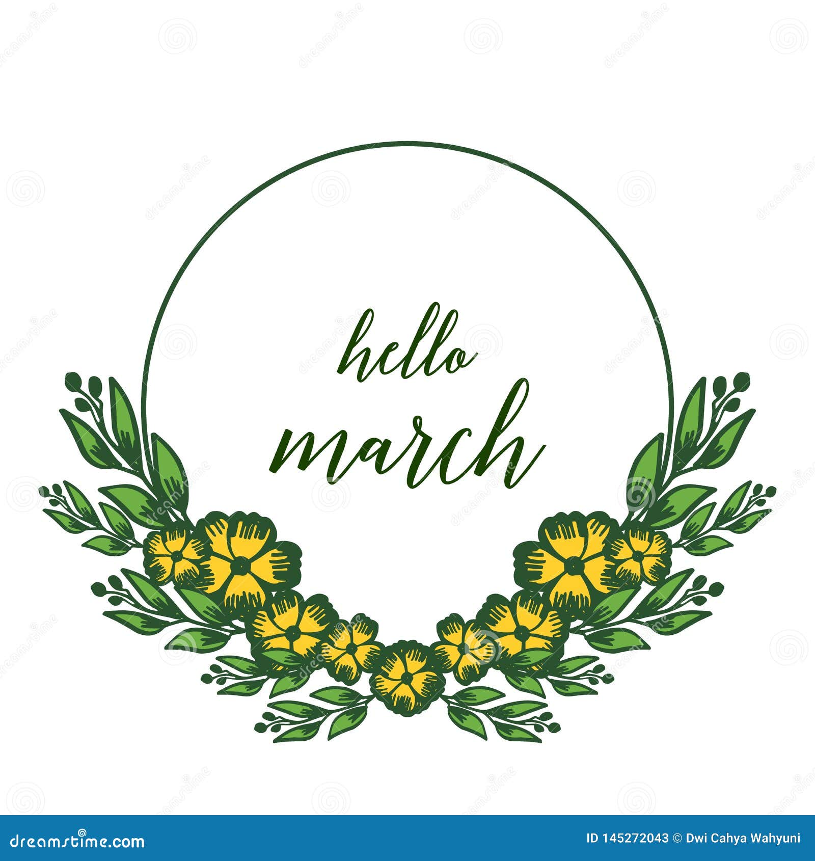Vector Illustration Invitation Card Hello March with Flowers Frame ...