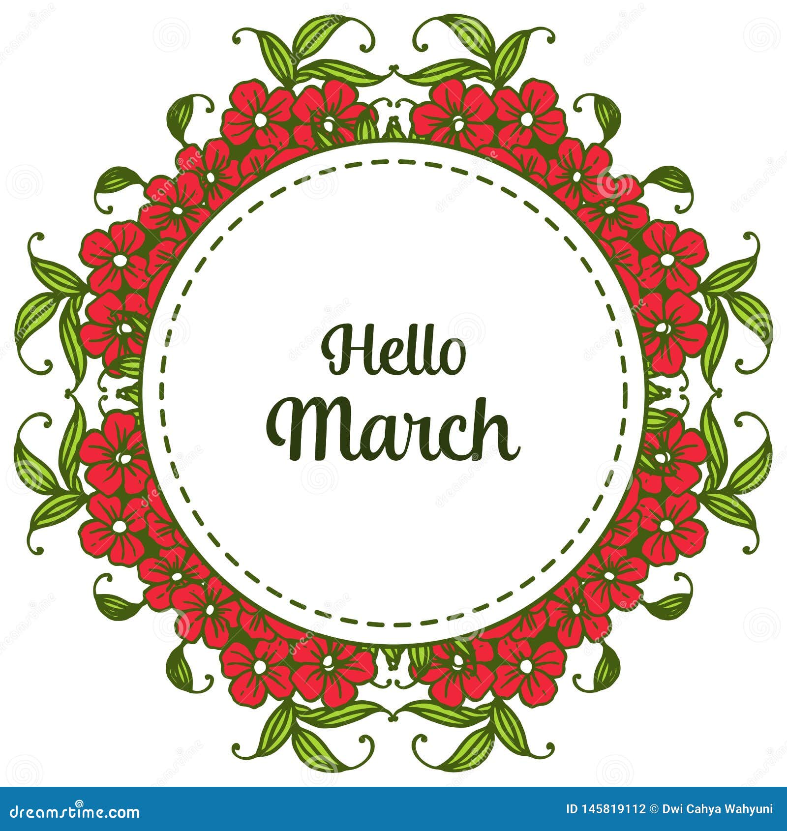Vector Illustration Invitation Hello March with Blossom Flower Frame ...