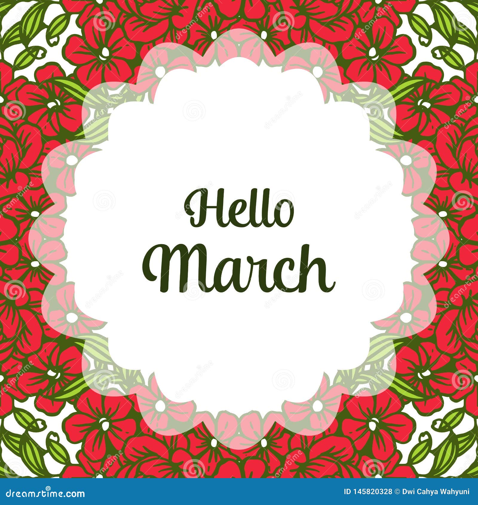 Vector Illustration Invitation Hello March with Decorative Flower Frame ...