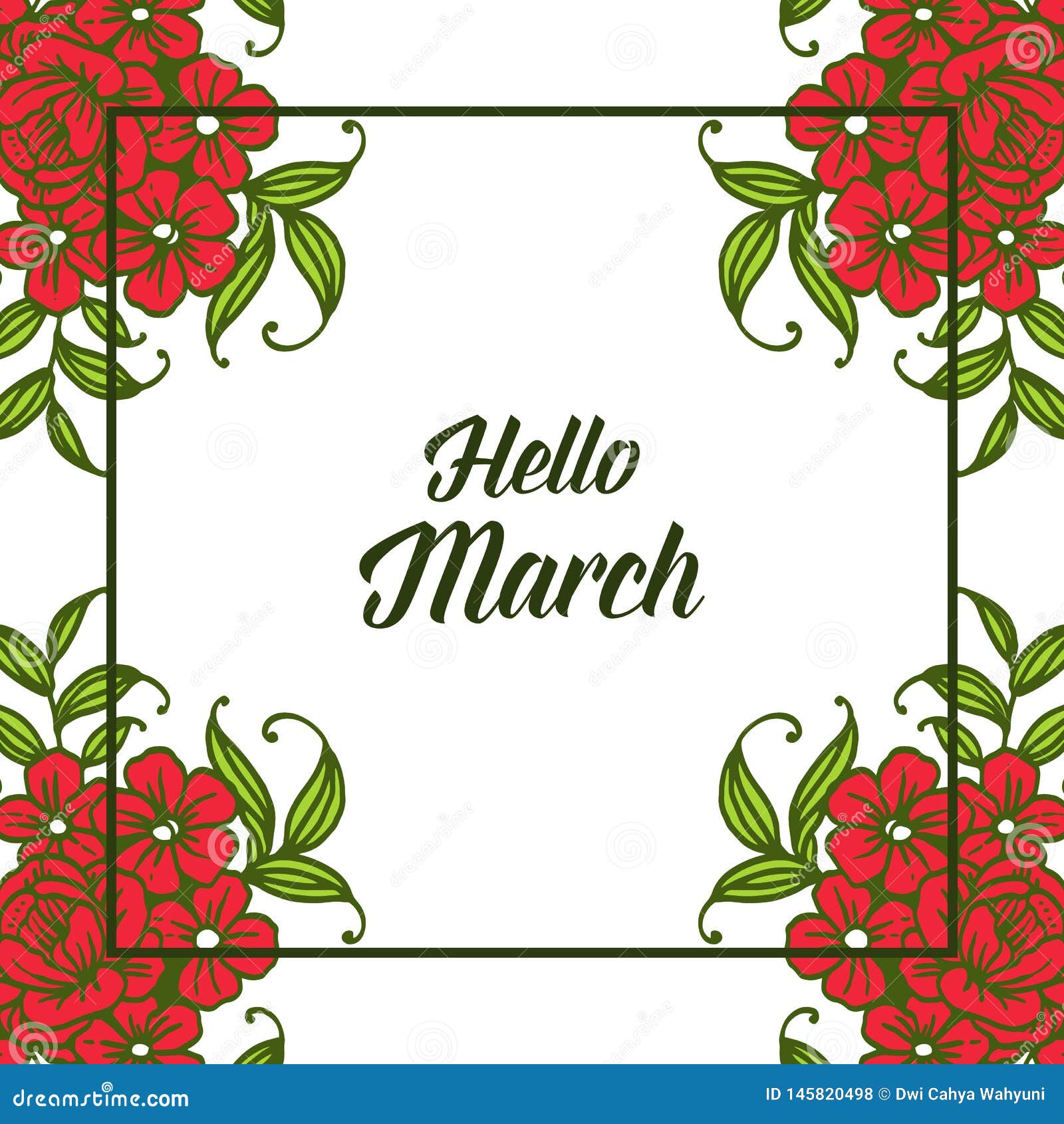 Vector Illustration Invitation Hello March with Decorative Flower Frame ...