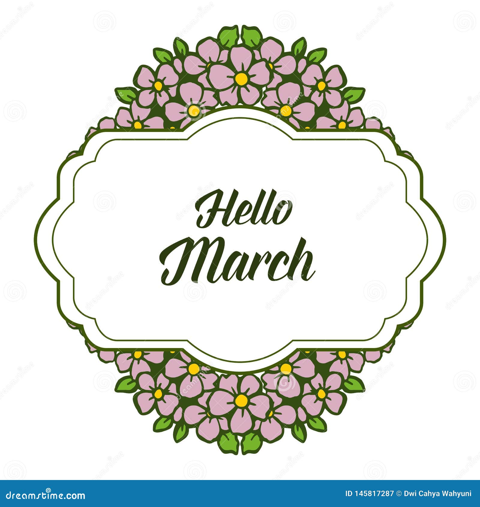 Vector Illustration of Invitation Hello March for Drawing Flower Frame ...
